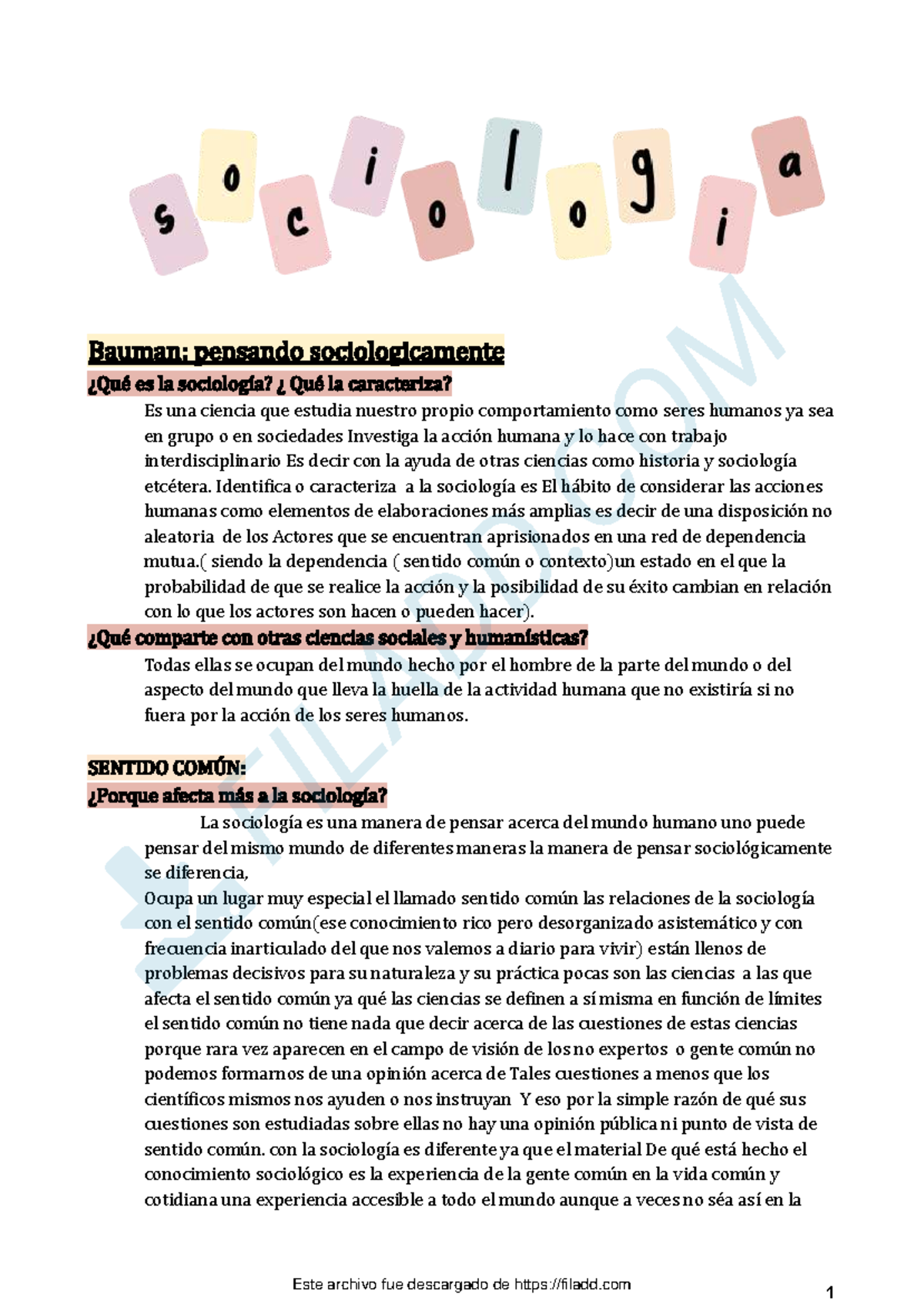 Resumen Sociologia DEL Primer Parcial - Bauman: pensando ...