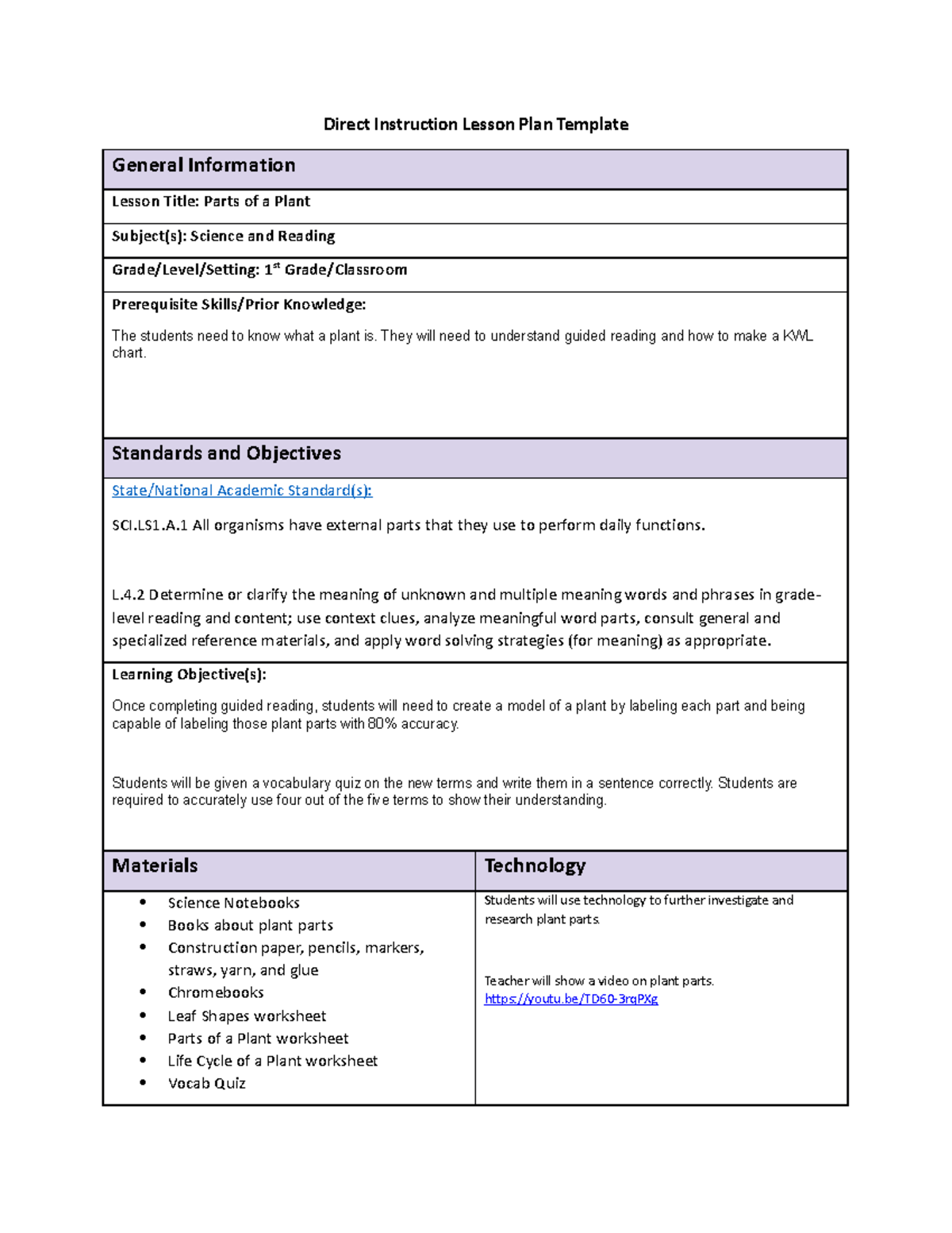 D164 Task 1 - Lesson Plan - Direct Instruction Lesson Plan Template ...