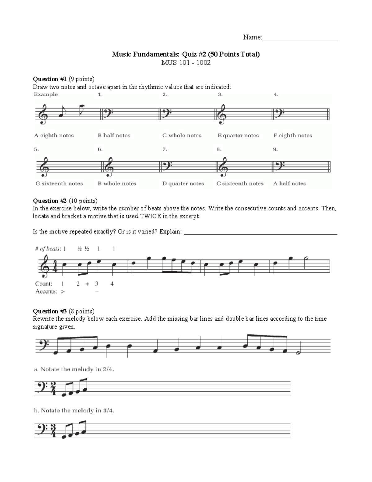 MUS101 Quiz 02 1002 - this is the assignment for music class - Name