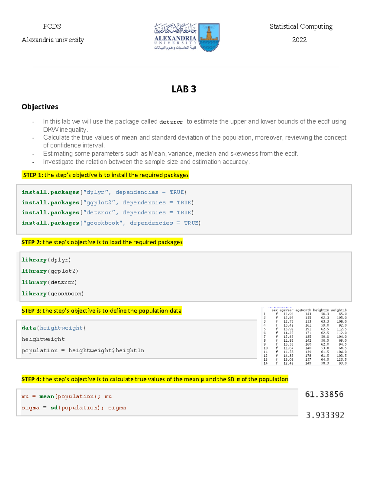 Lab 3 practical with R language - FCDS Alexandria university ...