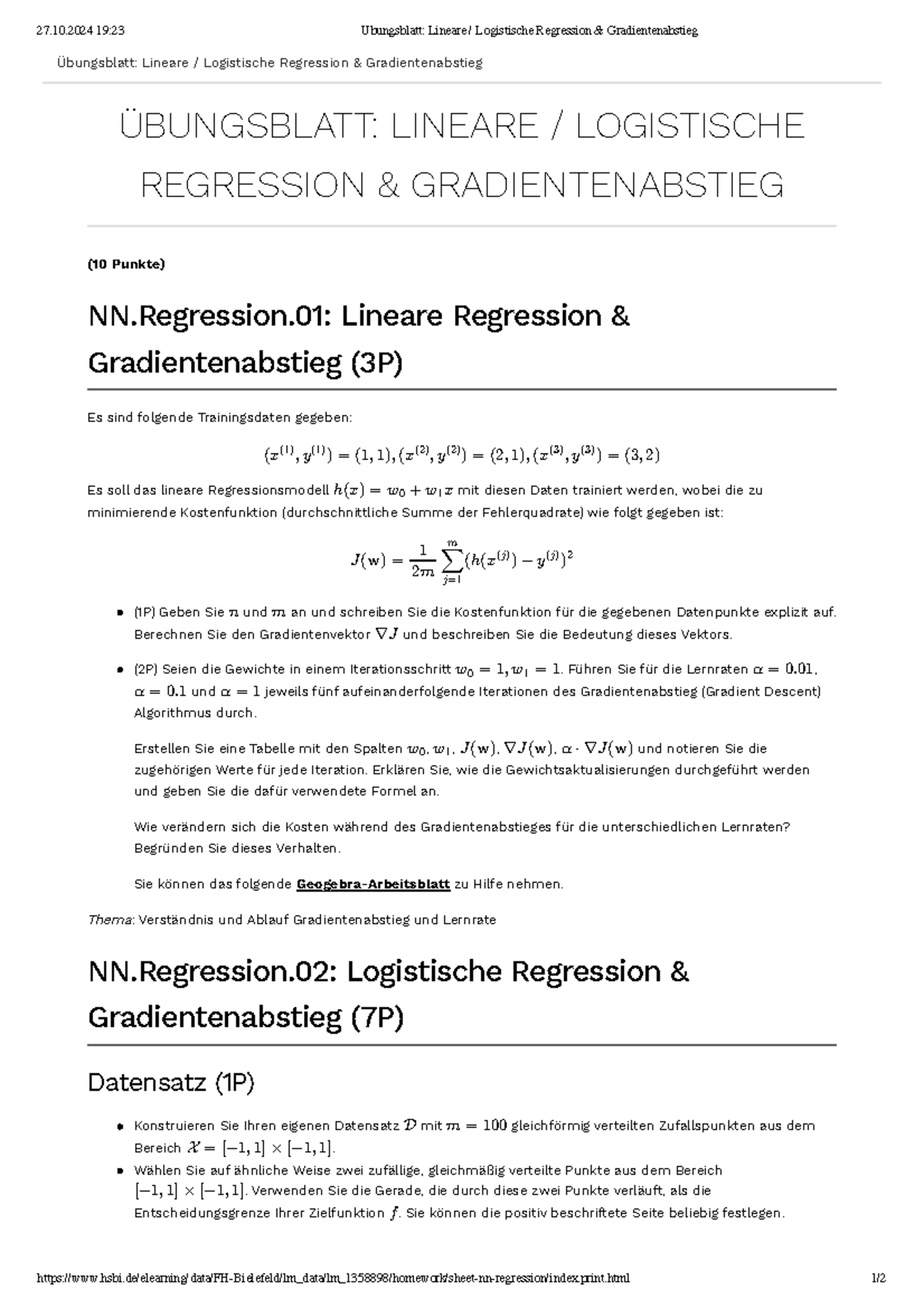 Übungsblatt Lineare Logistische Regression & Gradientenabstieg ...