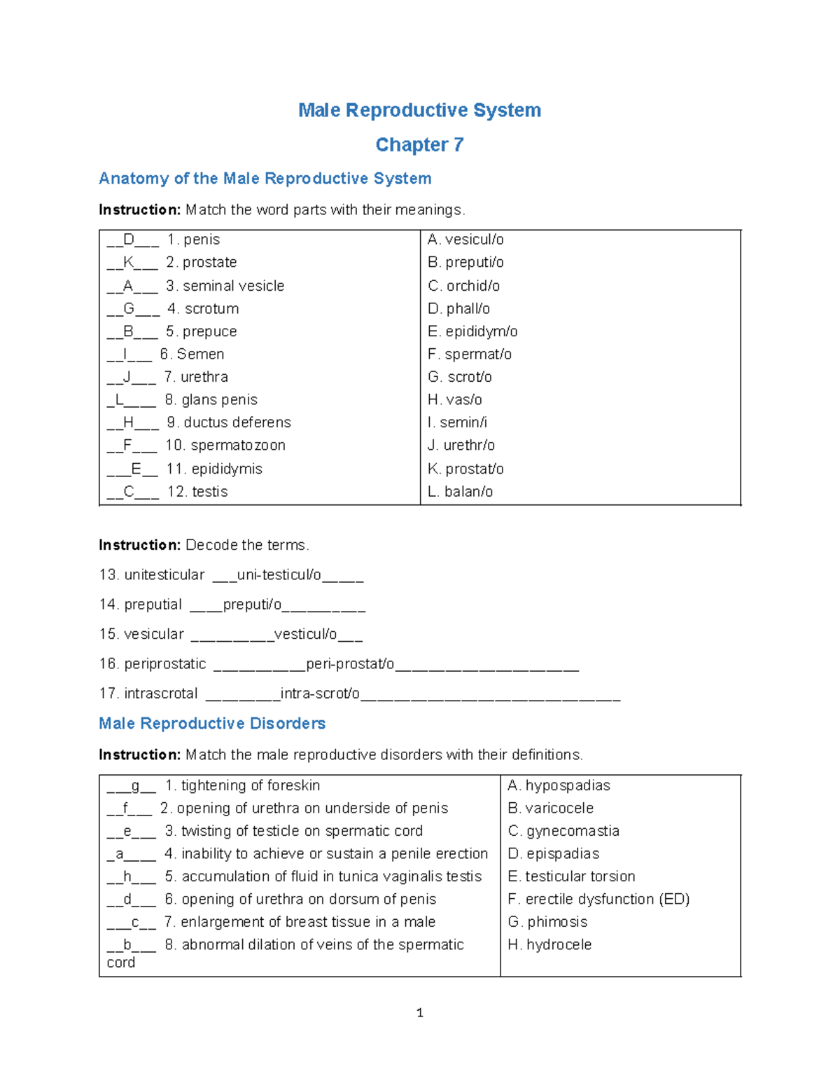 Week 6 repro worksheet - week 2 assignments anatomy, medical fortis ...