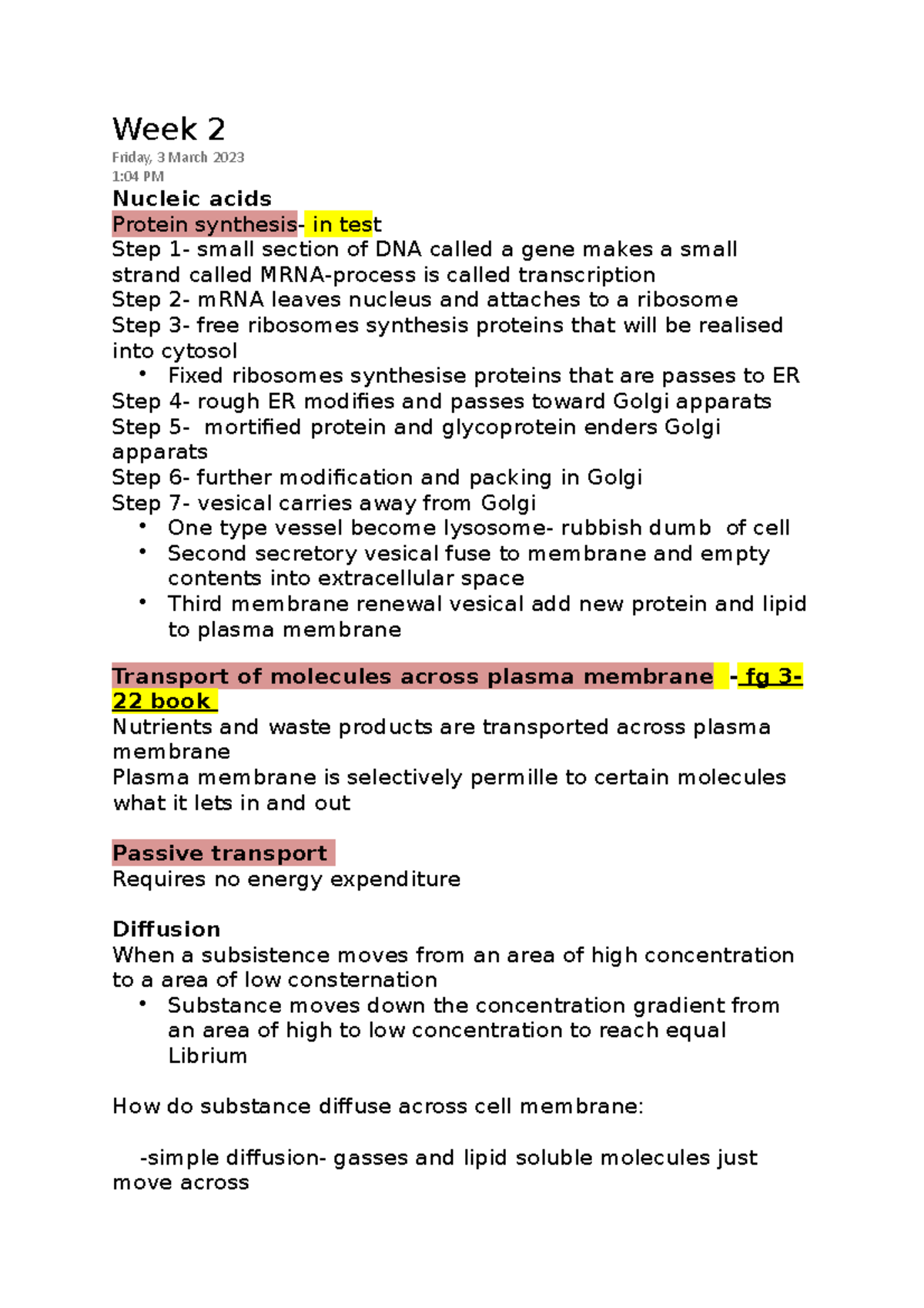 Physiology week 2 - week 2 notes - Week 2 Friday, 3 March 2023 1:04 PM ...
