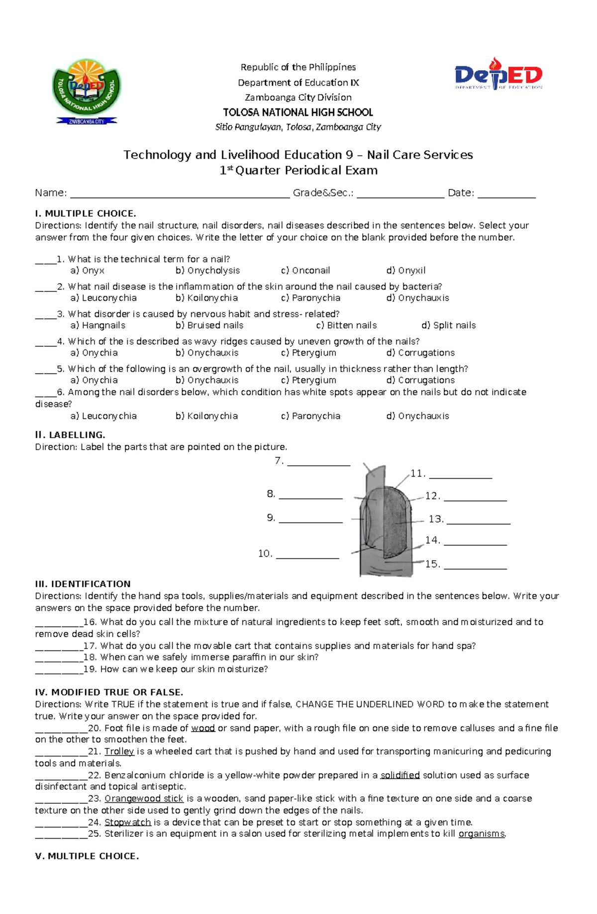 G9 Q1 TQ Nail Care - Module Lecture notes - Republic of the Philippines ...