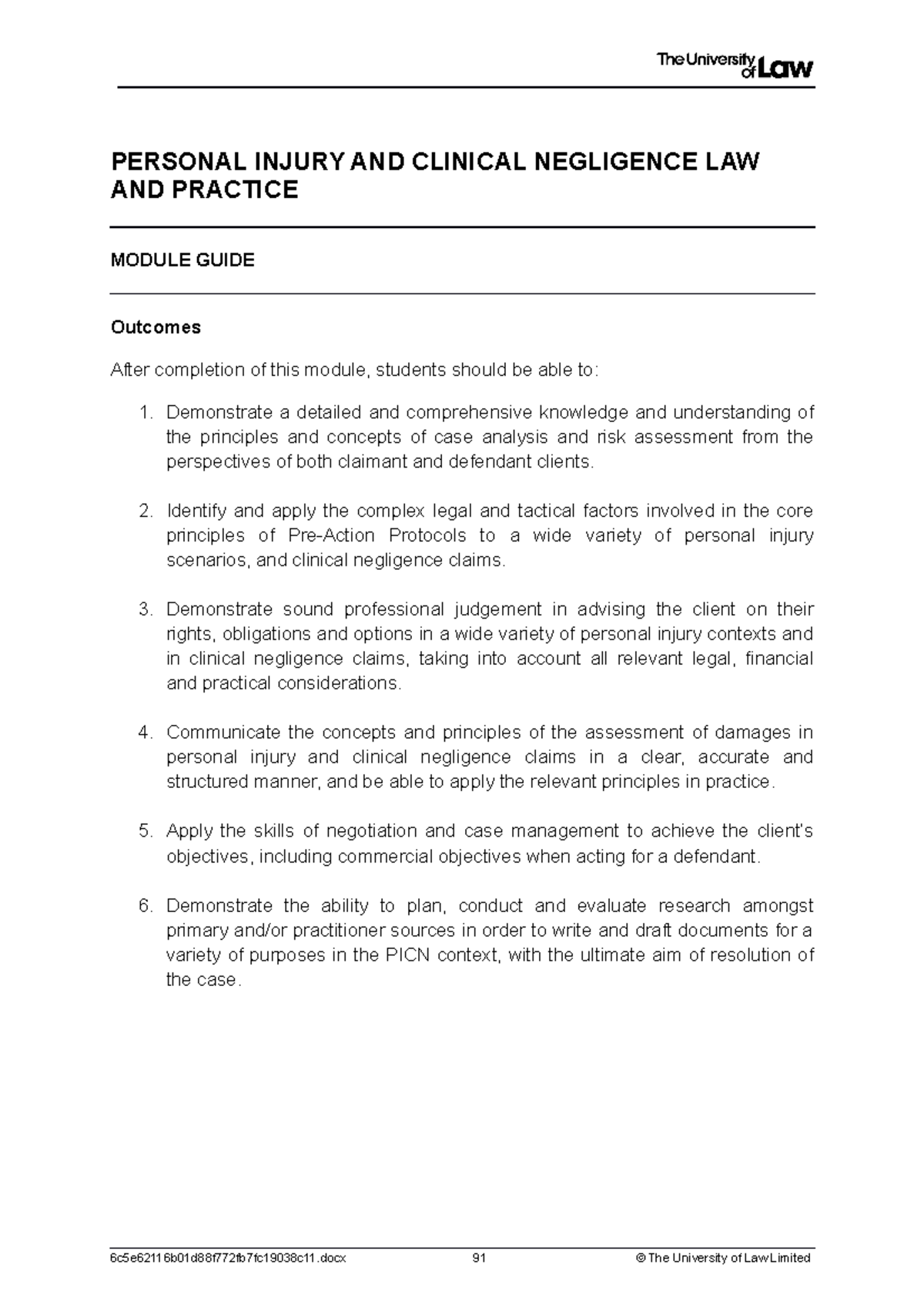 Personal Injury and Clinical Negligence Law and Practice Module Guide ...