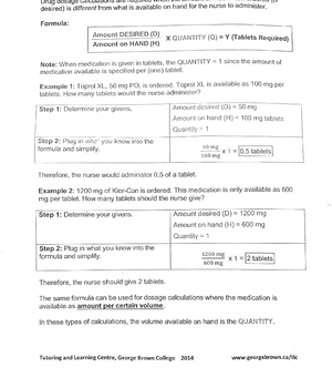 dosage calculations - Chapter One Self-Test Multiplication/Division 2 × ...