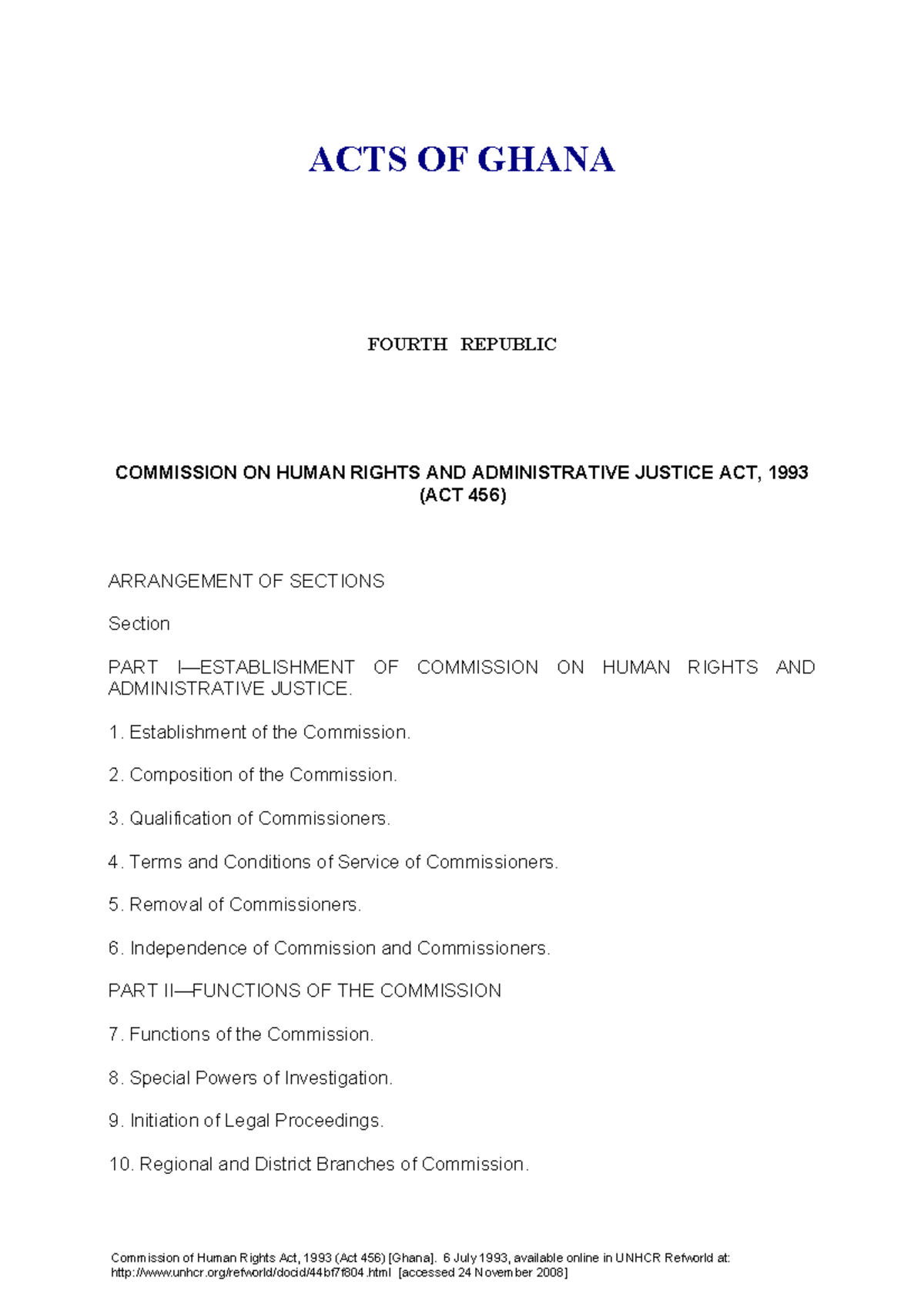 Act 456 - The CHRAJ Act - ACTS OF GHANA FOURTH REPUBLIC COMMISSION ON ...