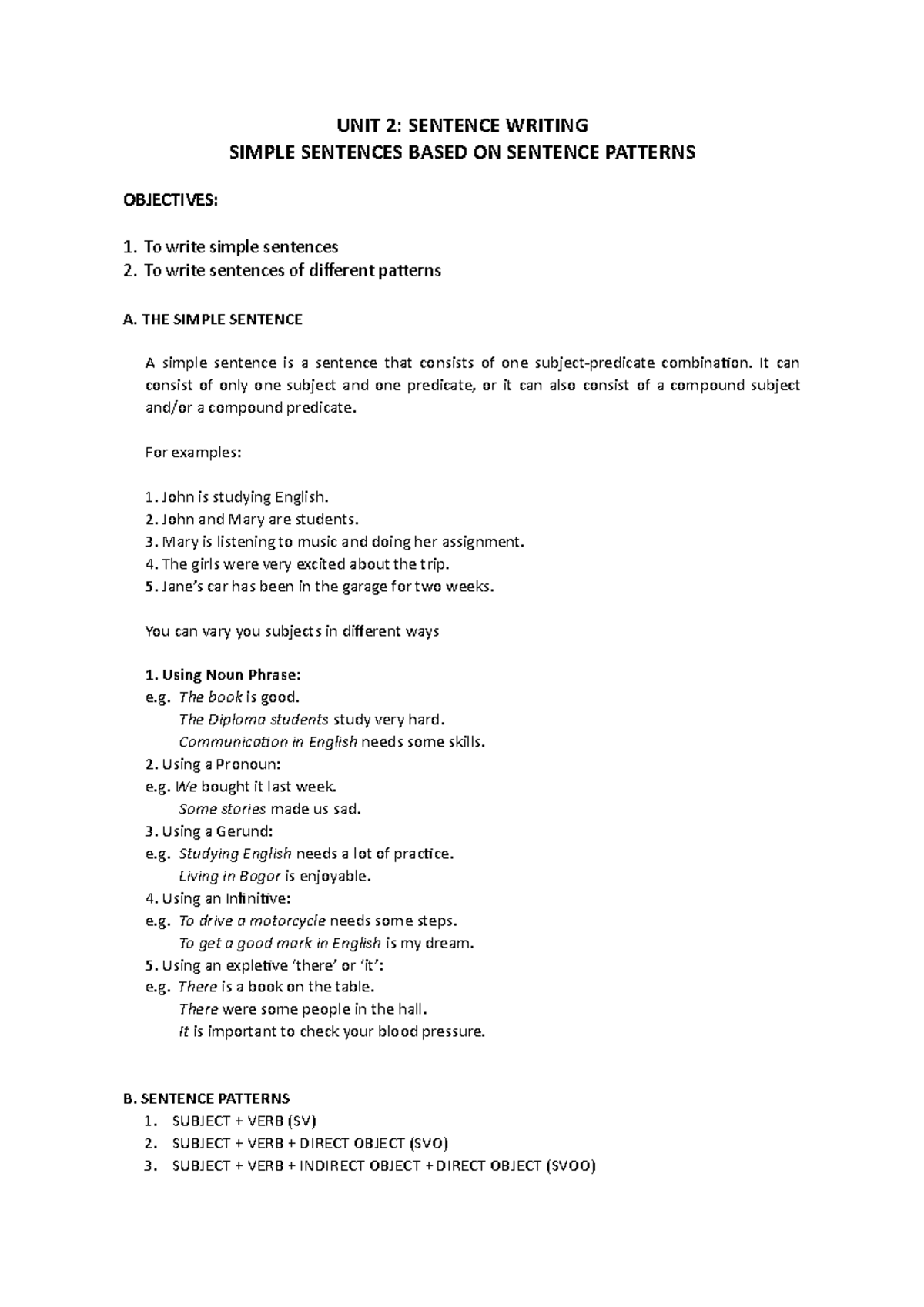 English Writing Academic Unit 2 Module 3 TSD UNIT 2 SENTENCE