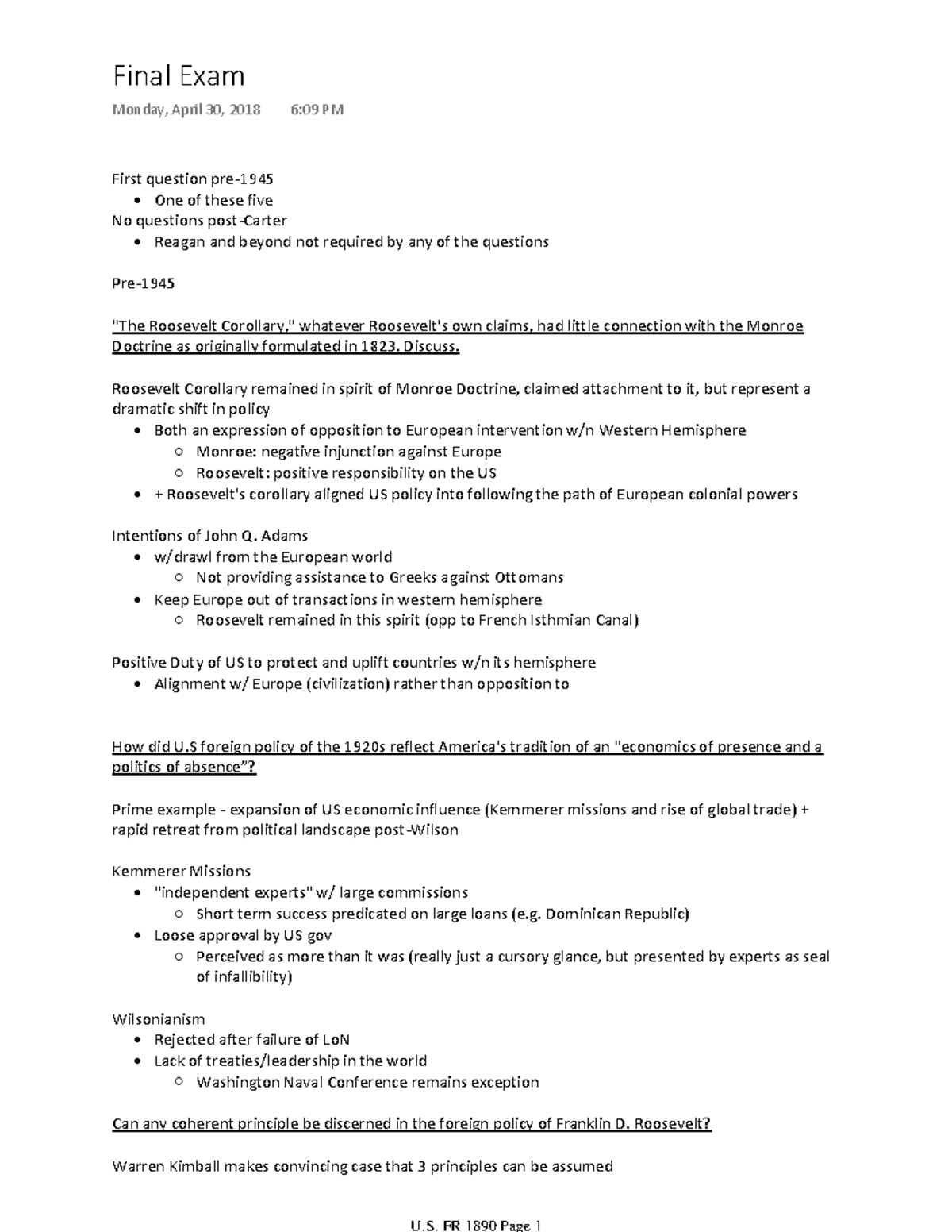 Final Exam Notes - First question pre-• One of these five 1945 Reagan ...