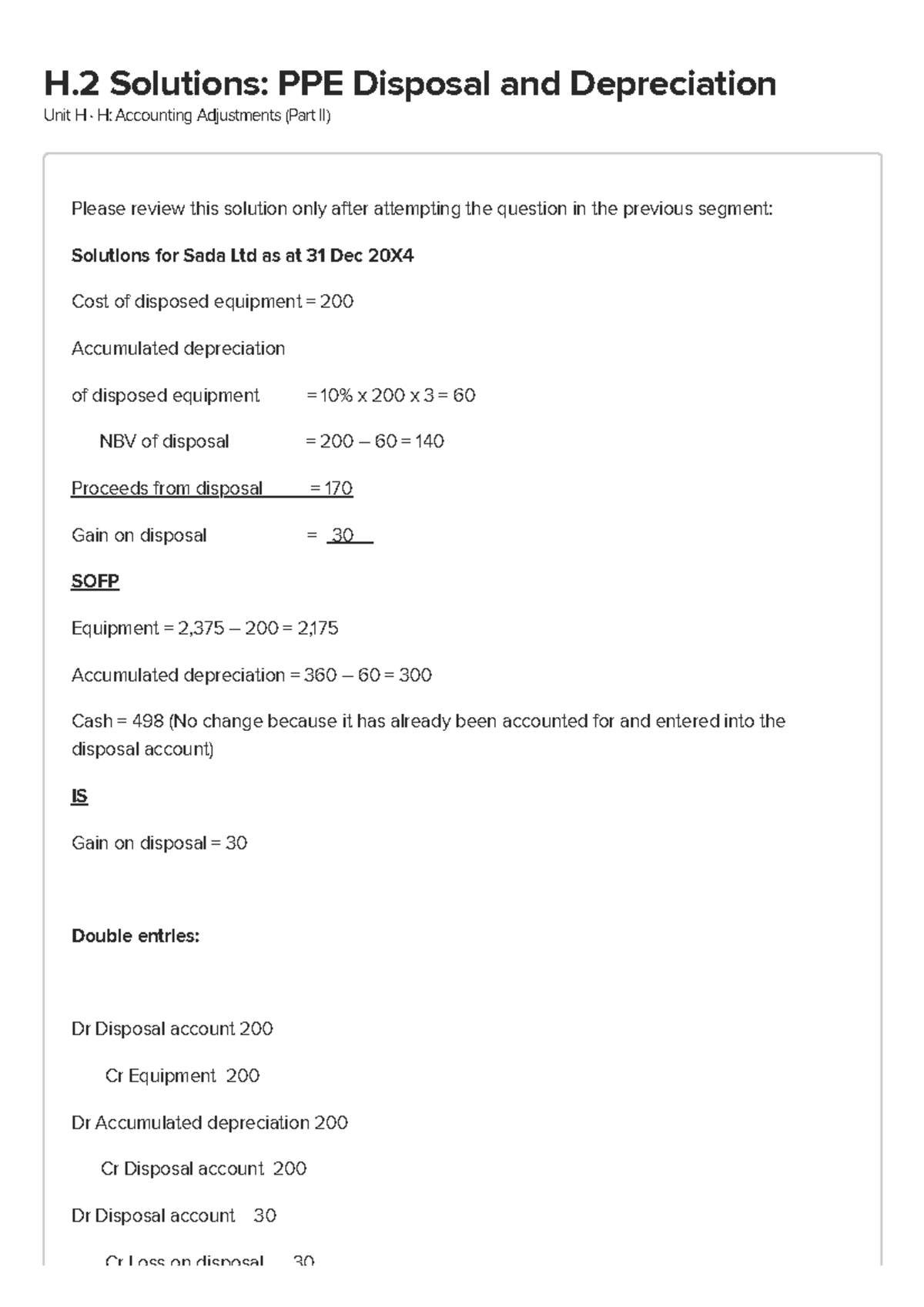 AC1025 Accounting Adjustments Solutions - PPE Disposal and Depreciation ...