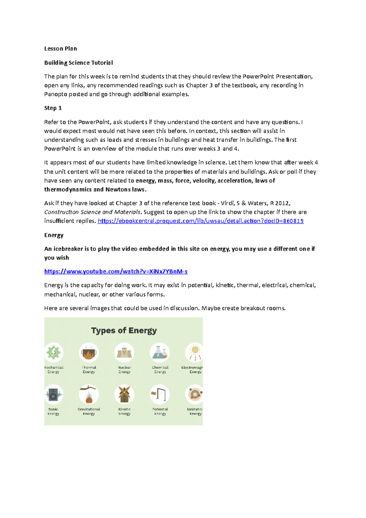 Tutorial 2 Lesson Plan - good notes - Lesson Plan Building Science ...