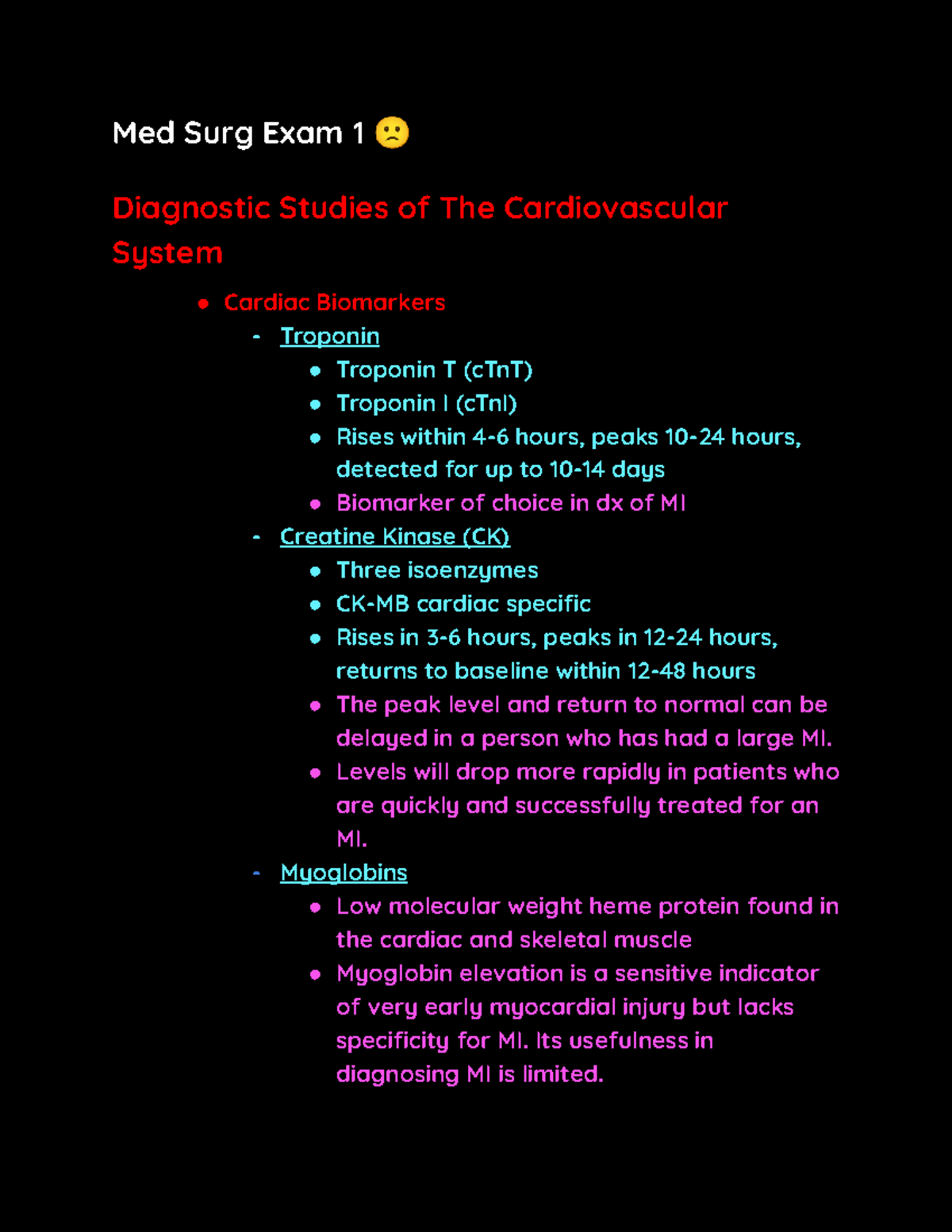 Med Surg 2 Exam 1 notes - Med Surg Exam 1 🙁 Diagnostic Studies of The ...