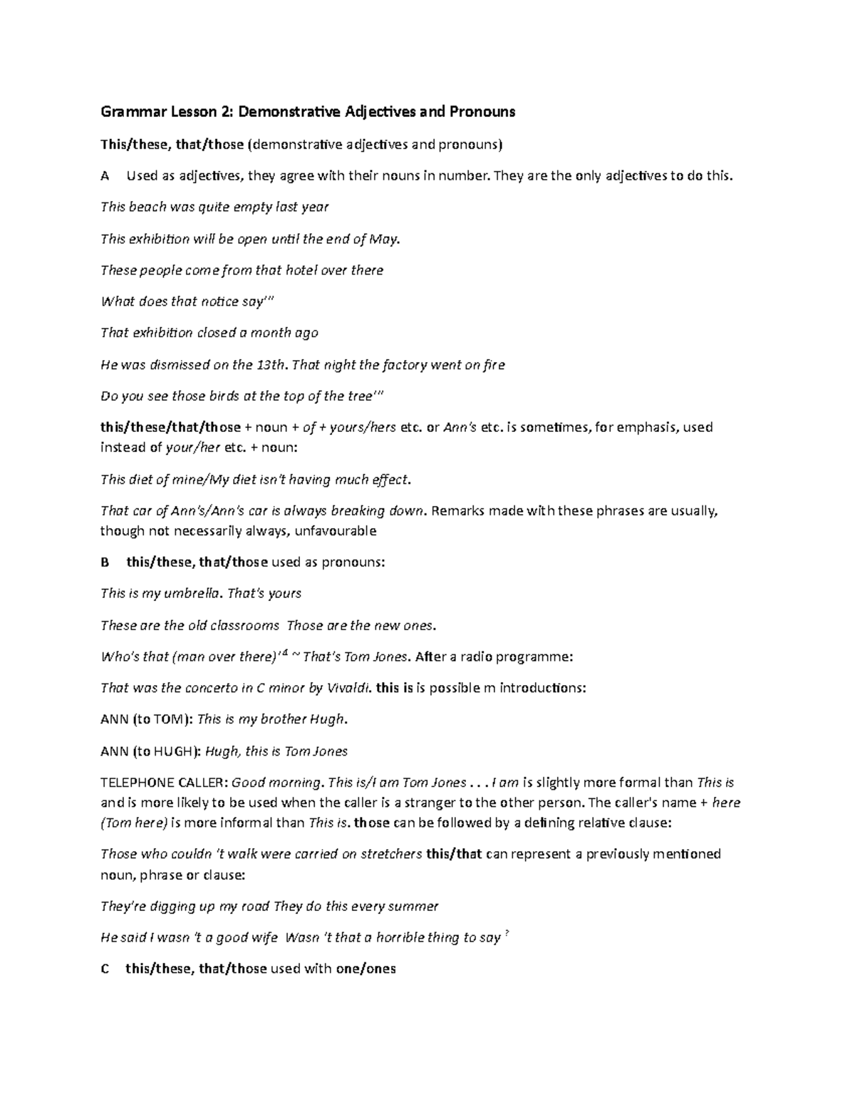 Grammar Lesson 2 Demonstrative Nouns - Grammar Lesson 2: Demonstrative ...