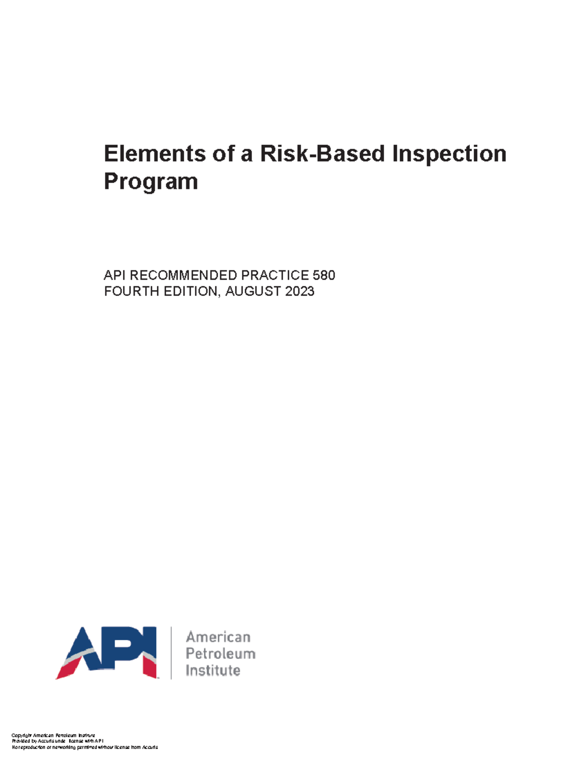 API RP 580 2023 - Elements of a Risk-Based Inspection Program API ...