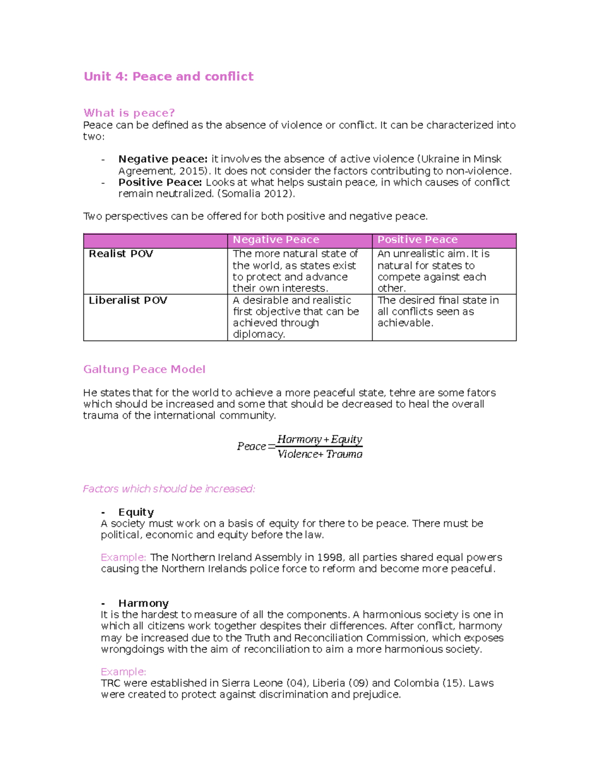 Unit 4 Peace and Conflict - Unit 4: Peace and conflict What is peace ...
