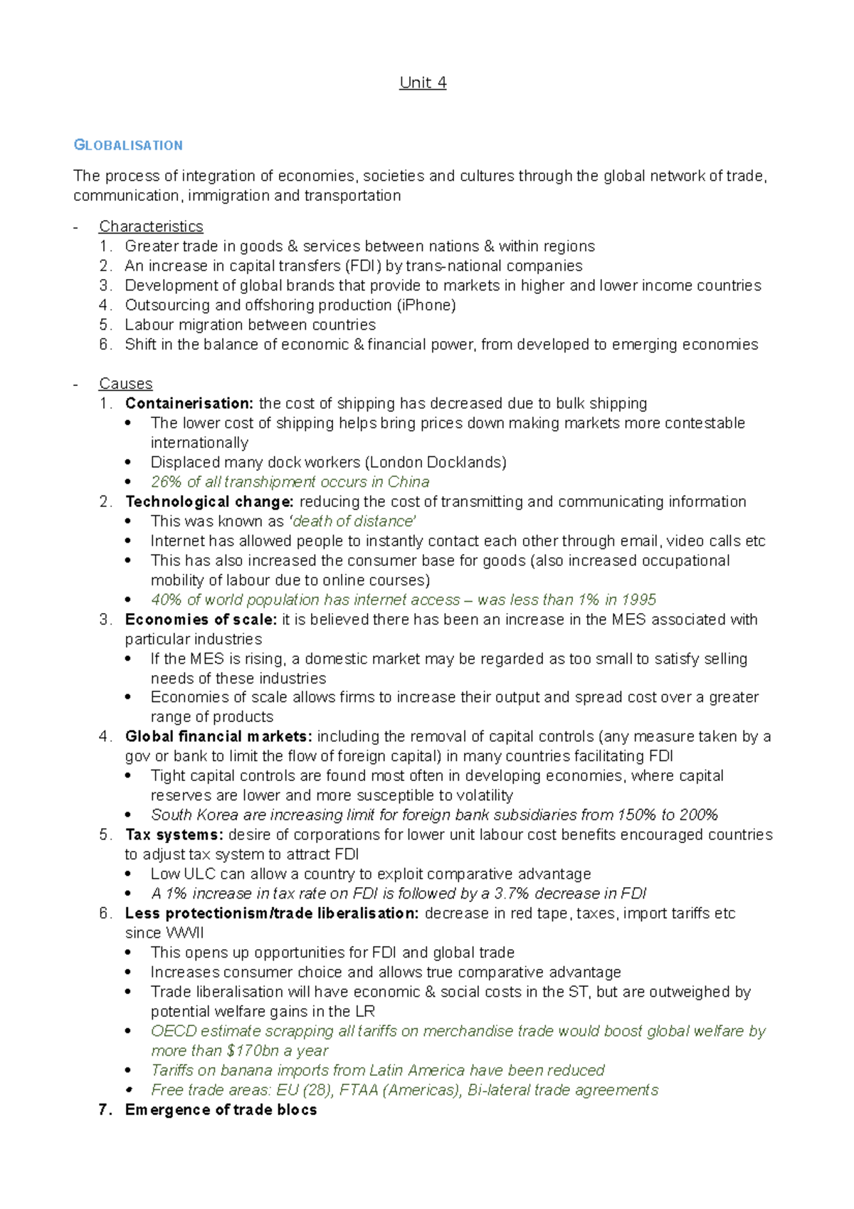 Unit 4 - econ yr 13 - Unit 4 GLOBALISATION The process of integration ...