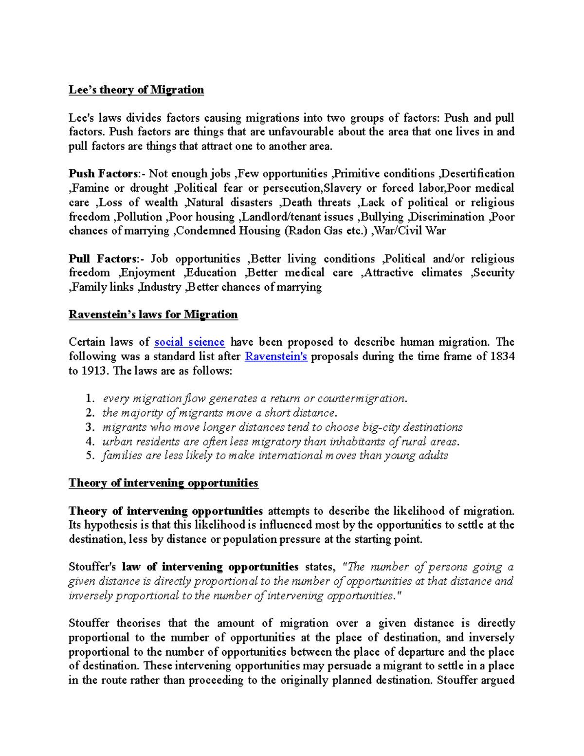 Theories-of-migration - Lee’s theory of Migration Lee's laws divides ...