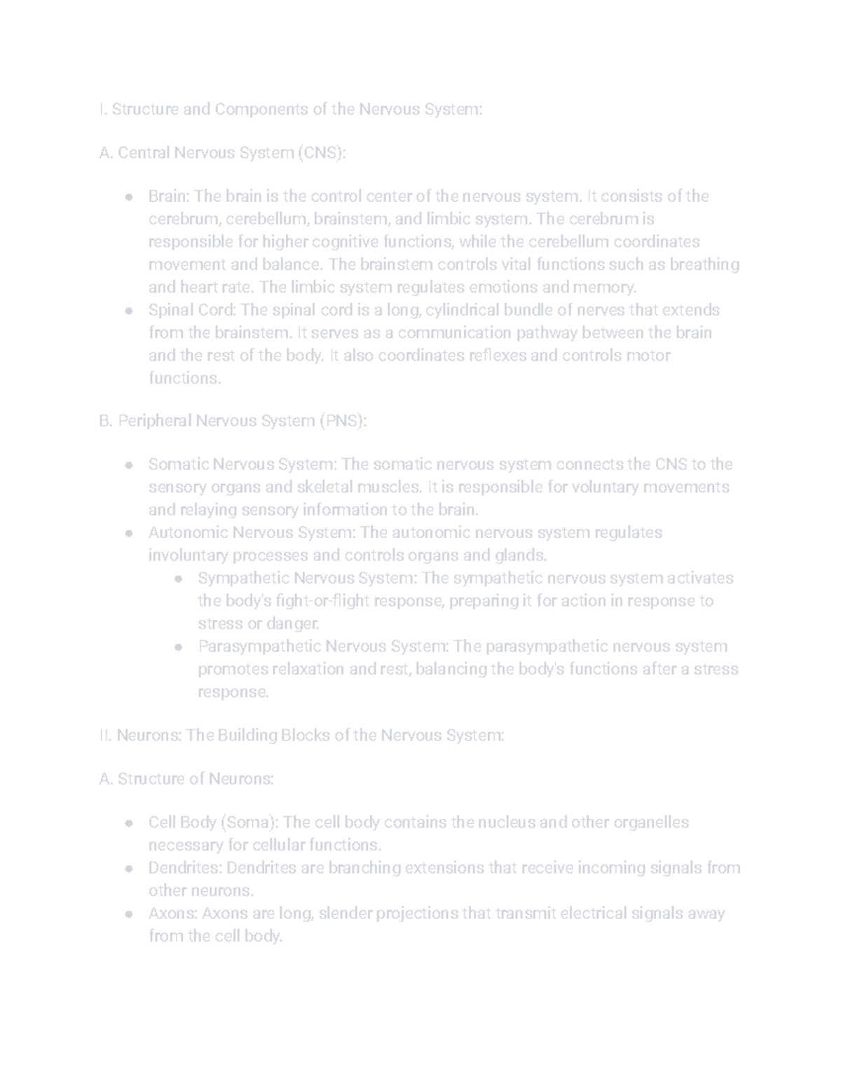 Nervous System - I. Structure and Components of the Nervous System: A ...