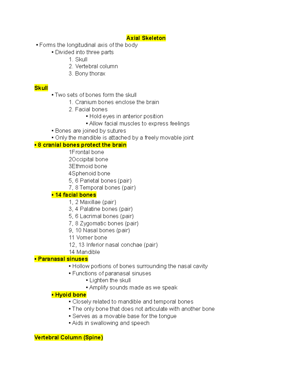 Axial Skeleton - These Lecture notes would help you or guide you in ...