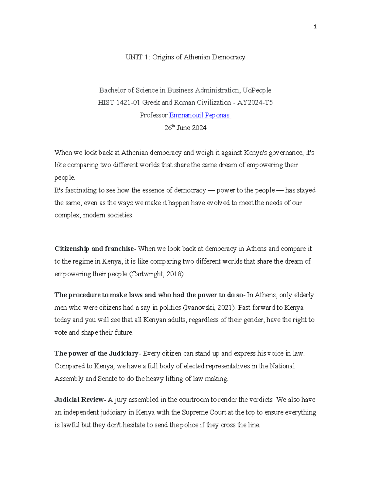 Unit 1 Origins of Athenian Democracy D - 1 UNIT 1: Origins of Athenian ...