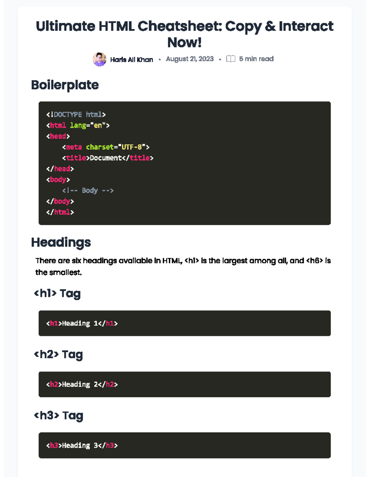 Html - Ultimate HTML Cheatsheet: Copy Interact Now! Haris Ali Khan August 21, 2023 5 min read ...