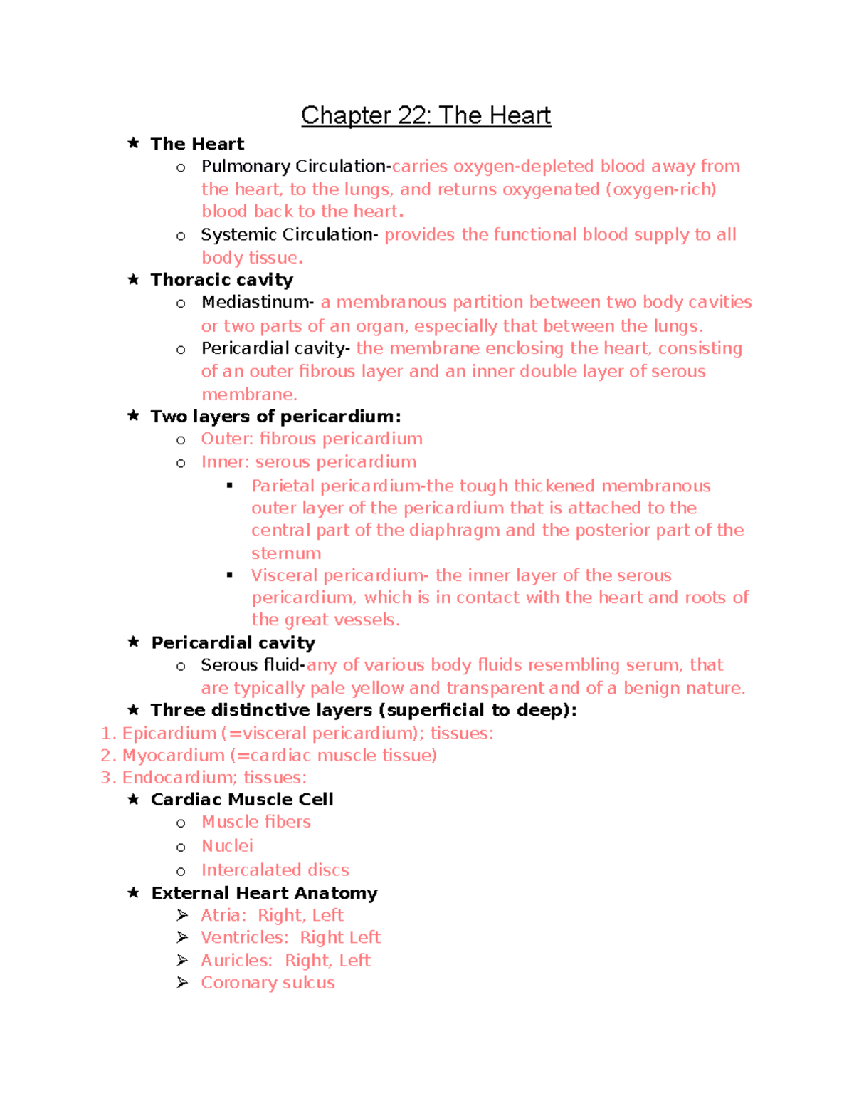 The Heart - Dr.Cario Lecture Notes - Chapter 22: The Heart The Heart o ...
