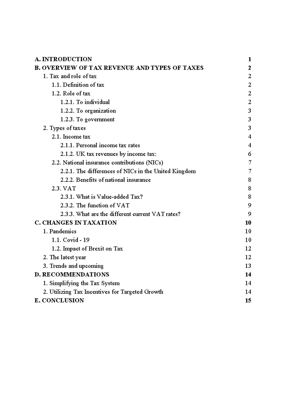 Taxation - UK - A. INTRODUCTION B. OVERVIEW OF TAX REVENUE AND TYPES OF ...