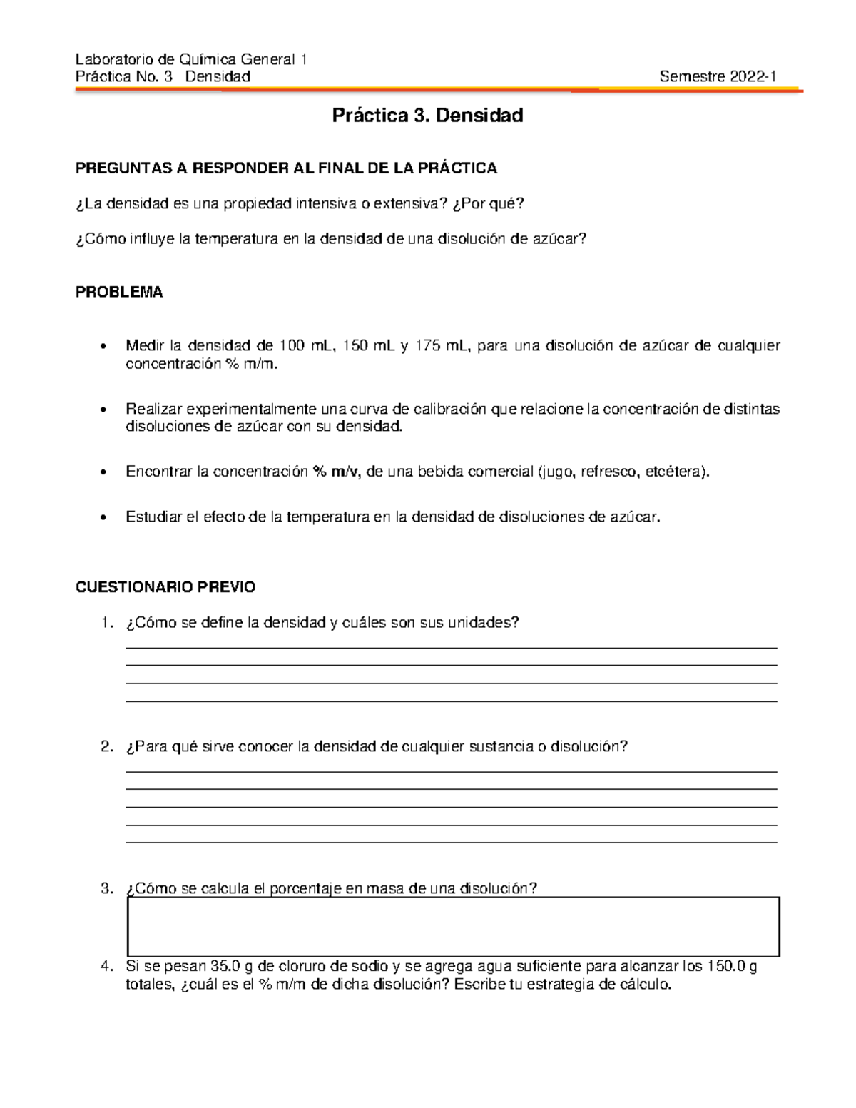 Práctica 3 Densidad 2022-1 - Práctica No. 3 Densidad Semestre 20 22 - 1 ...