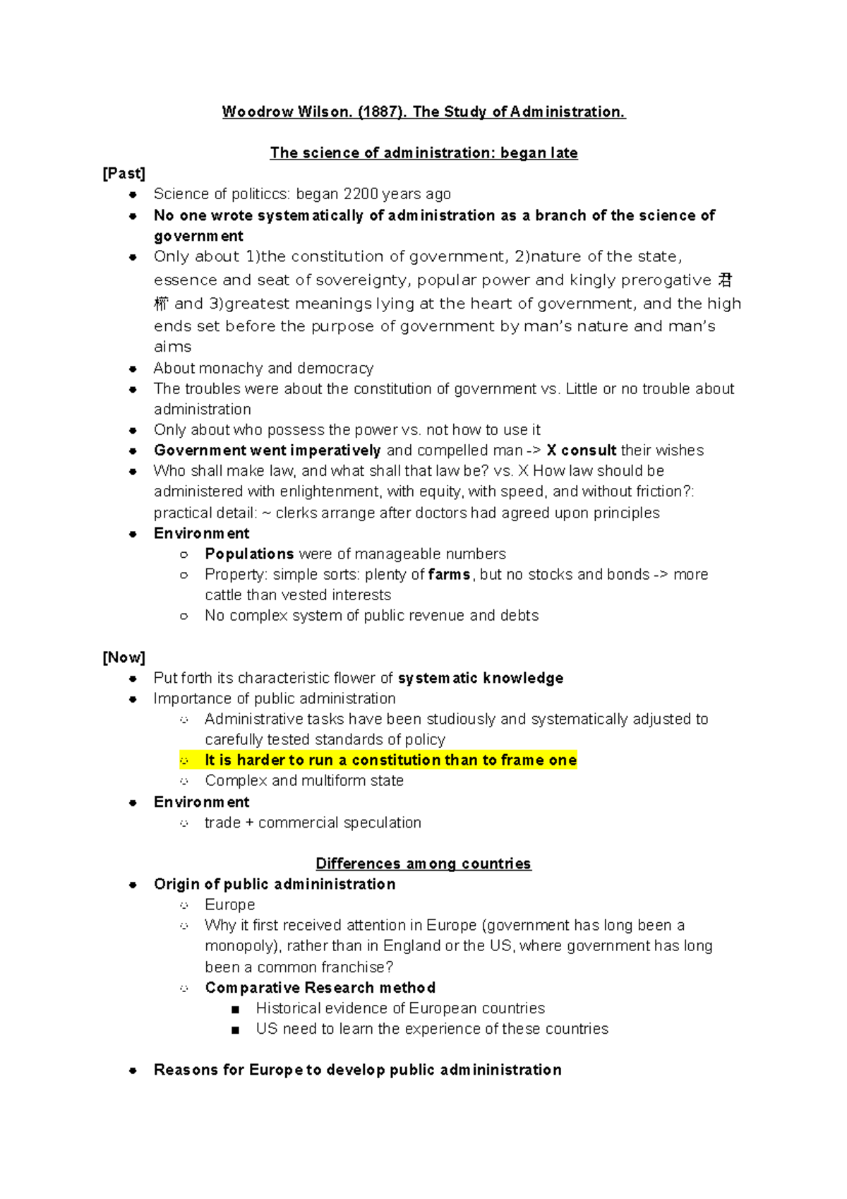 T1 Reading The Study of Administration - Woodrow Wilson. (1887). The ...