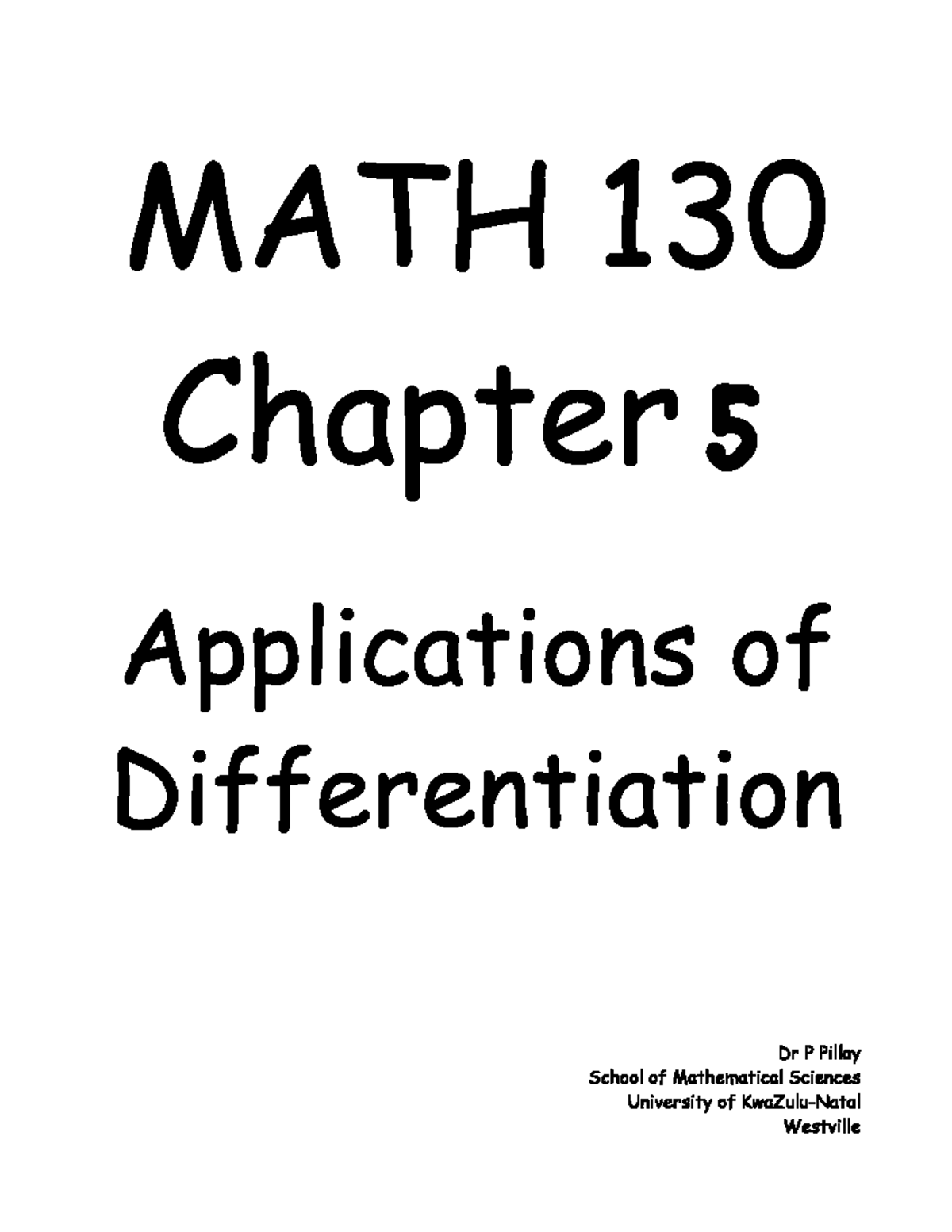 Calculus Chapter 5 - MATH130 - Studocu