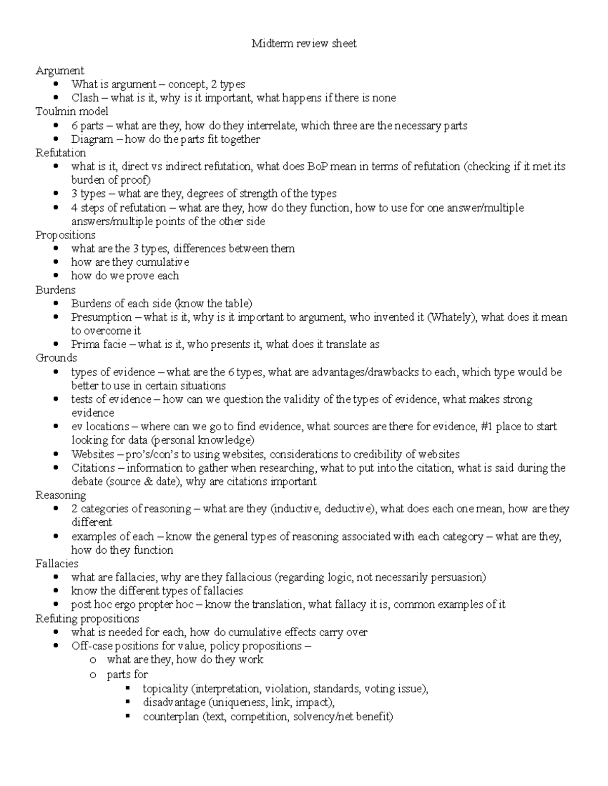 Debate - midterm - Midterm review sheet Argument What is argument ...