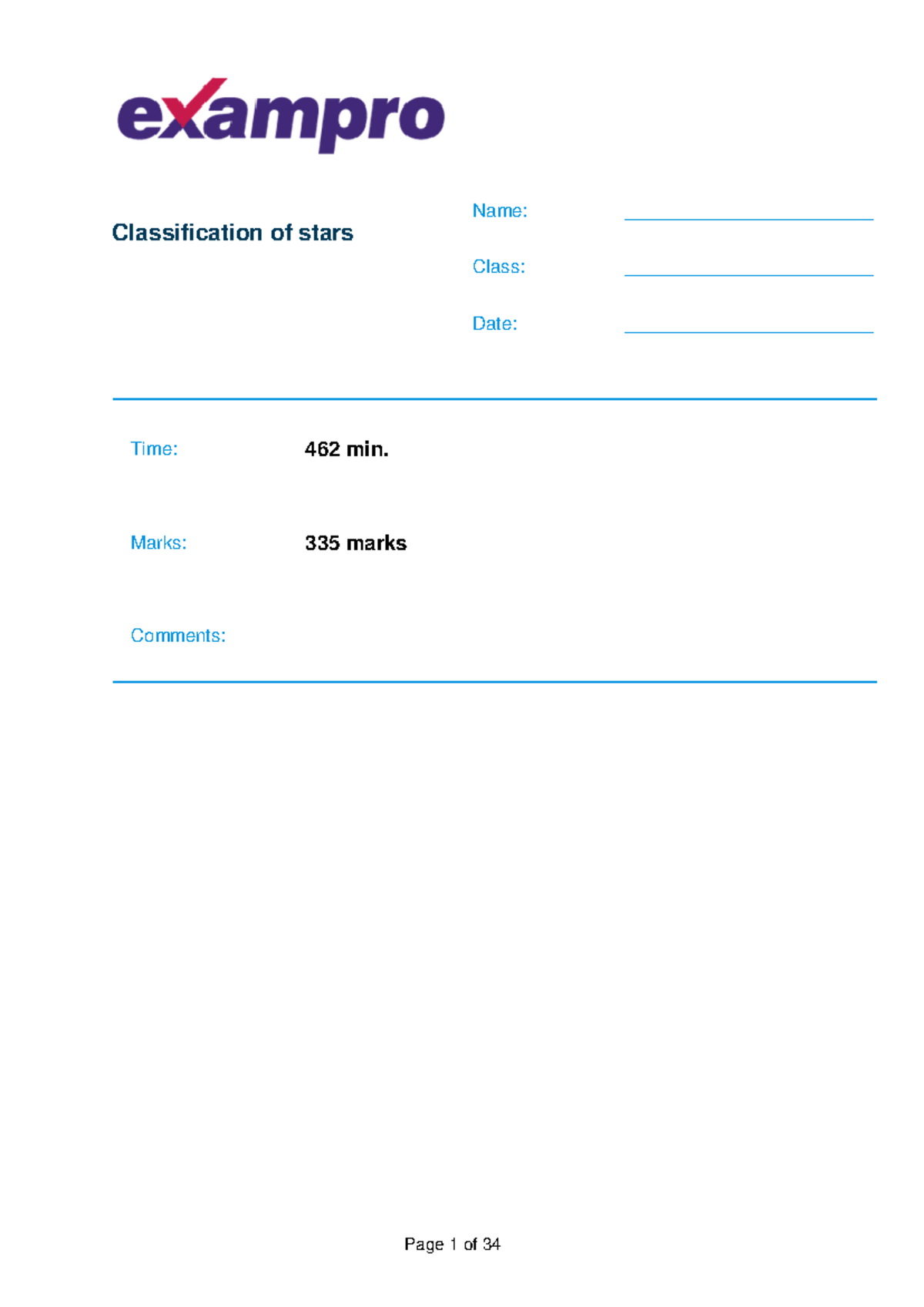 Classification of stars - Classification of stars Name ...