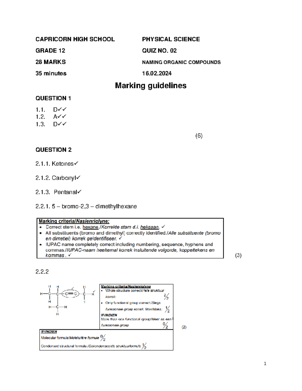 Quiz 3 memo Nomenclature - 1 CAPRICORN HIGH SCHOOL PHYSICAL SCIENCE ...