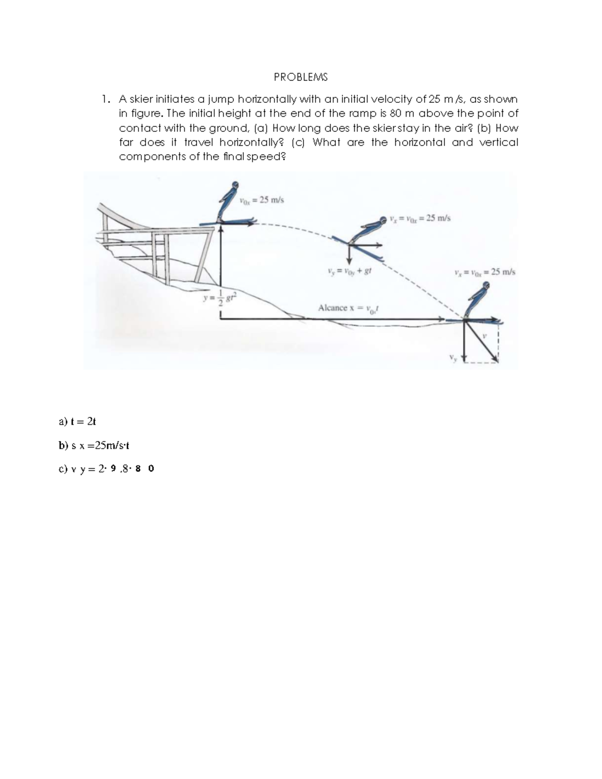 Projectil Motion - no se - PROBLEMS 1. A skier initiates a jump ...