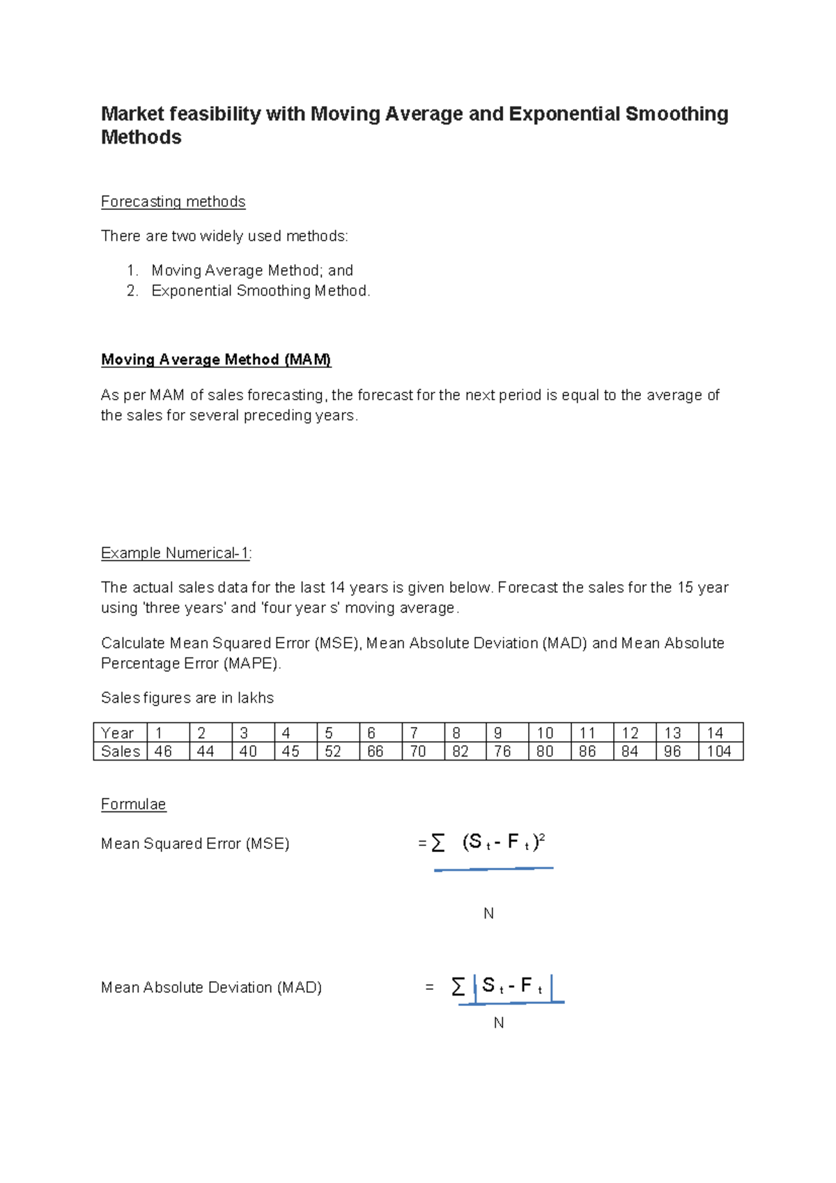 Moving Average- Exponential Smoothing - Market feasibility with Moving ...