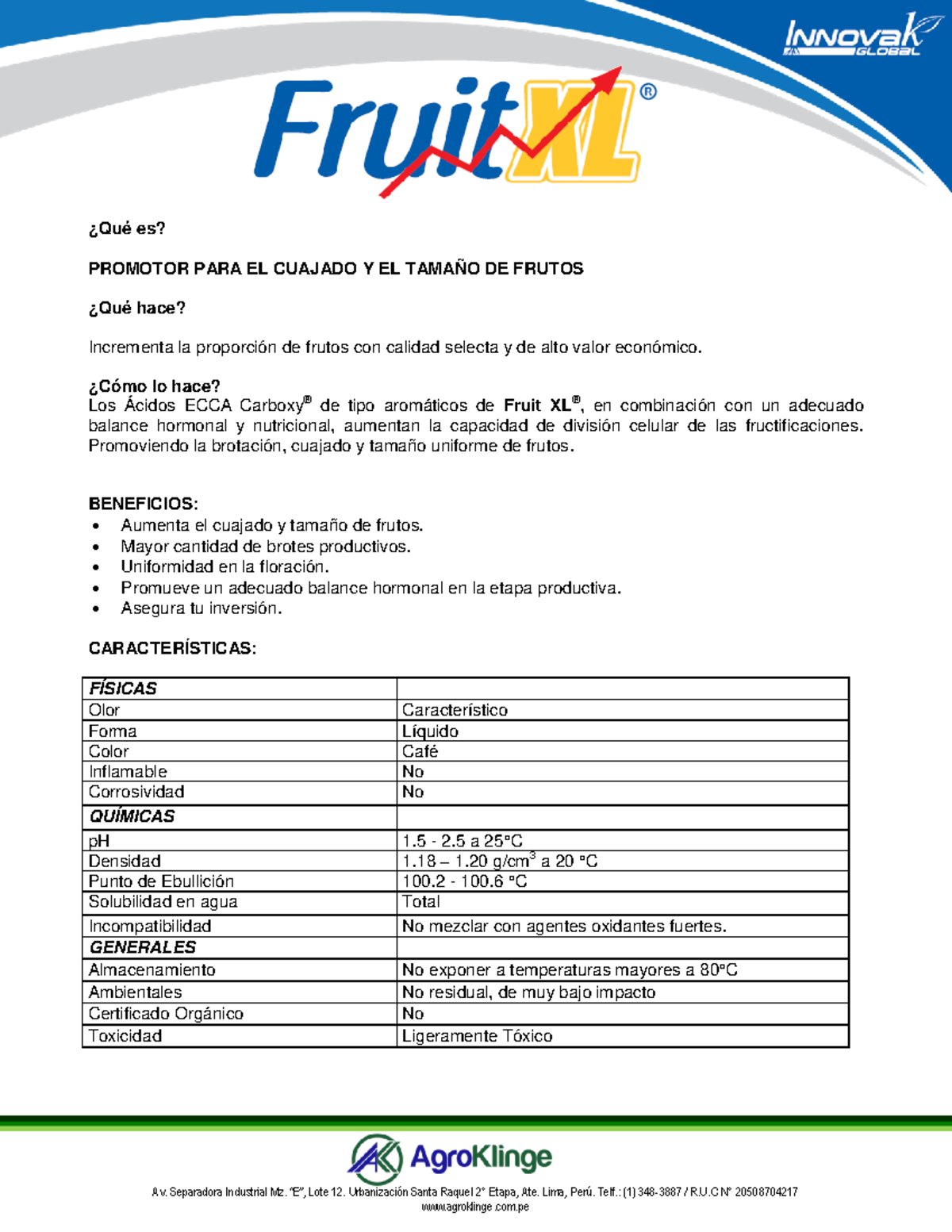 FT Fruit XL - FICHA - Av. Separadora Industrial Mz. “E”, Lote 12. Urbanización Santa Raquel 2 ...