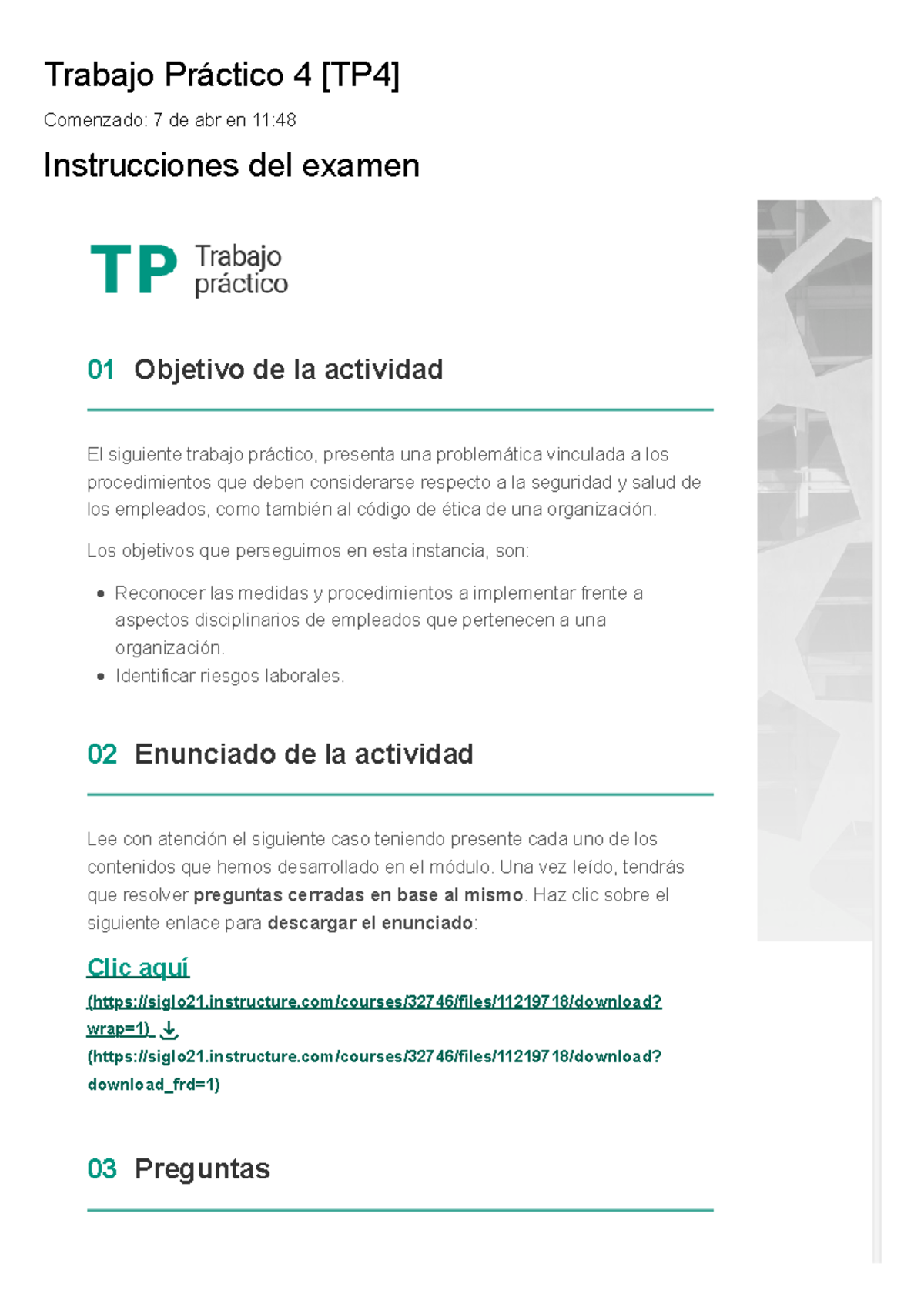 Examen Trabajo Práctico 4 [TP4]-80% - Trabajo Práctico 4 [TP4] Comenzado: 7 de abr en 11: - Studocu