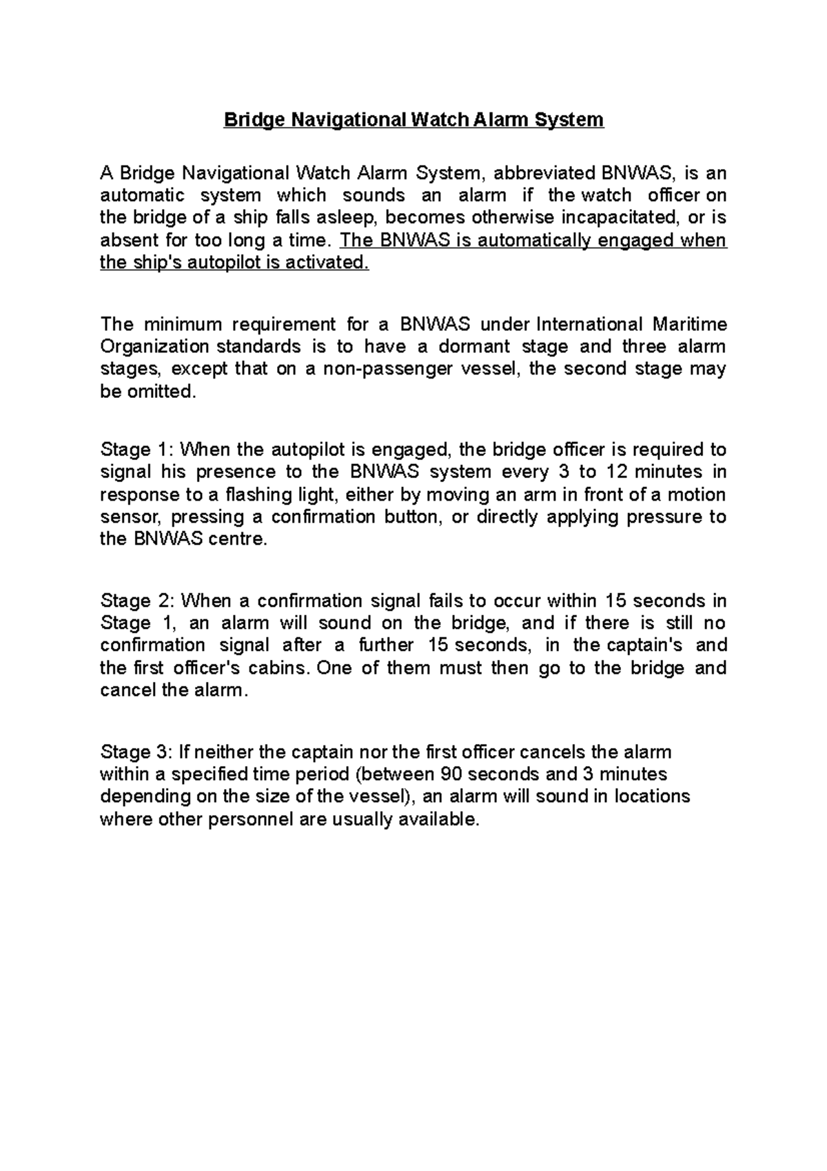 BRIDGE NAVIGATIONAL WATCH ALARM - Bridge Navigational Watch Alarm ...