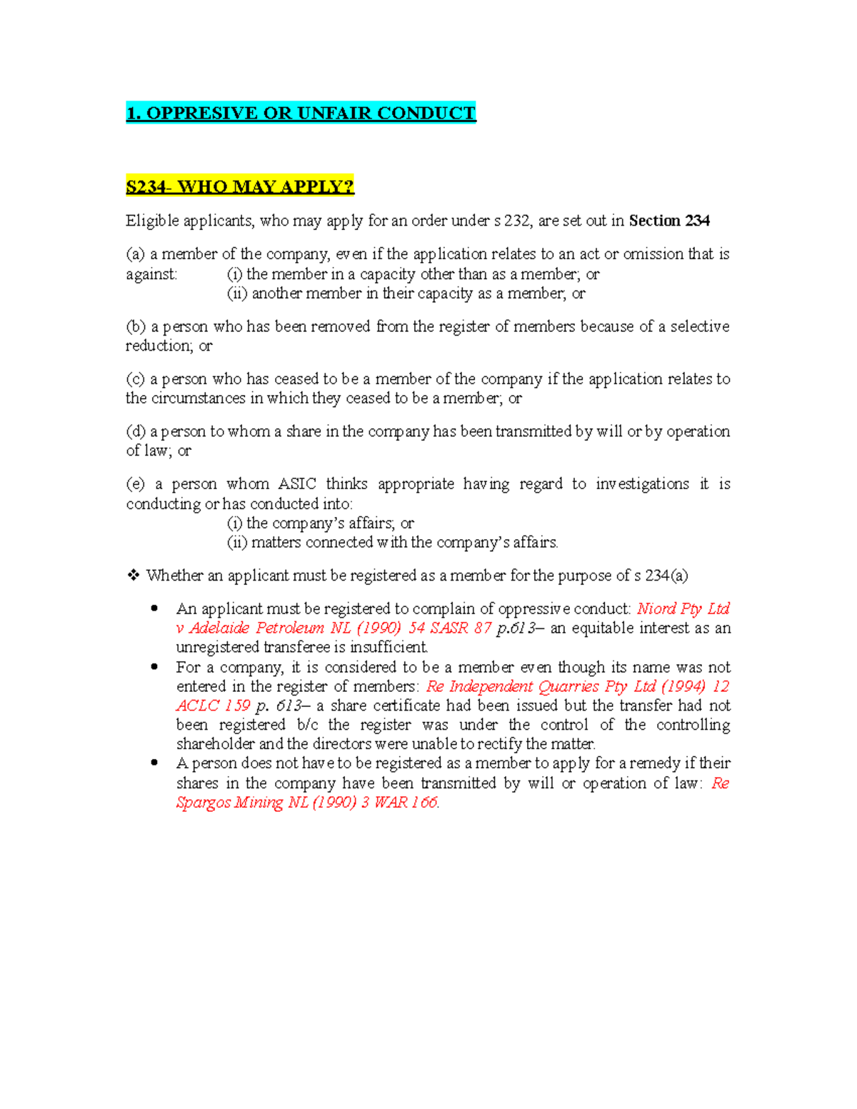 Members remedies - Liquidation - Oppressive or unfair conduct ...