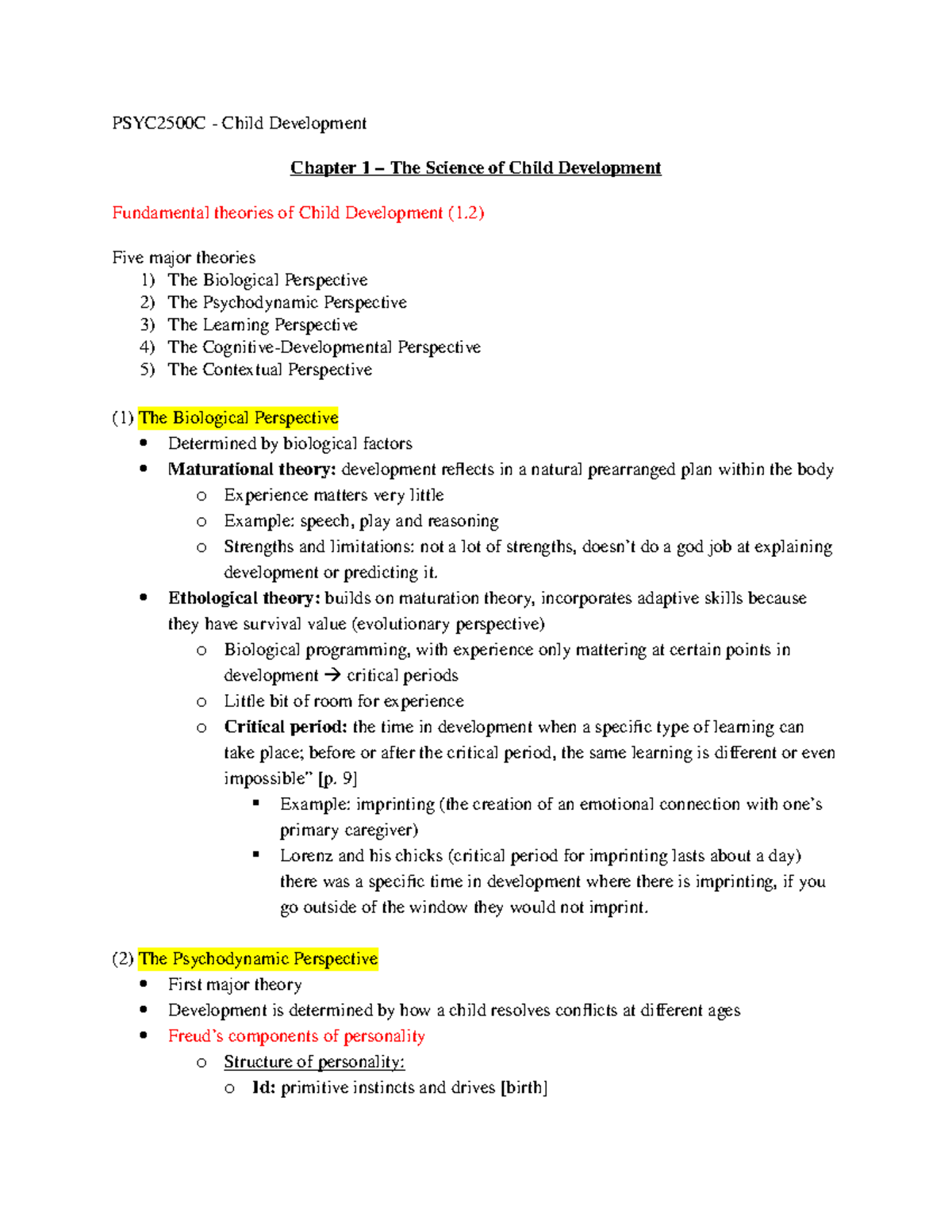PSYC2500C - week 1-4 - PSYC2500C - Child Development Chapter 1 – The ...