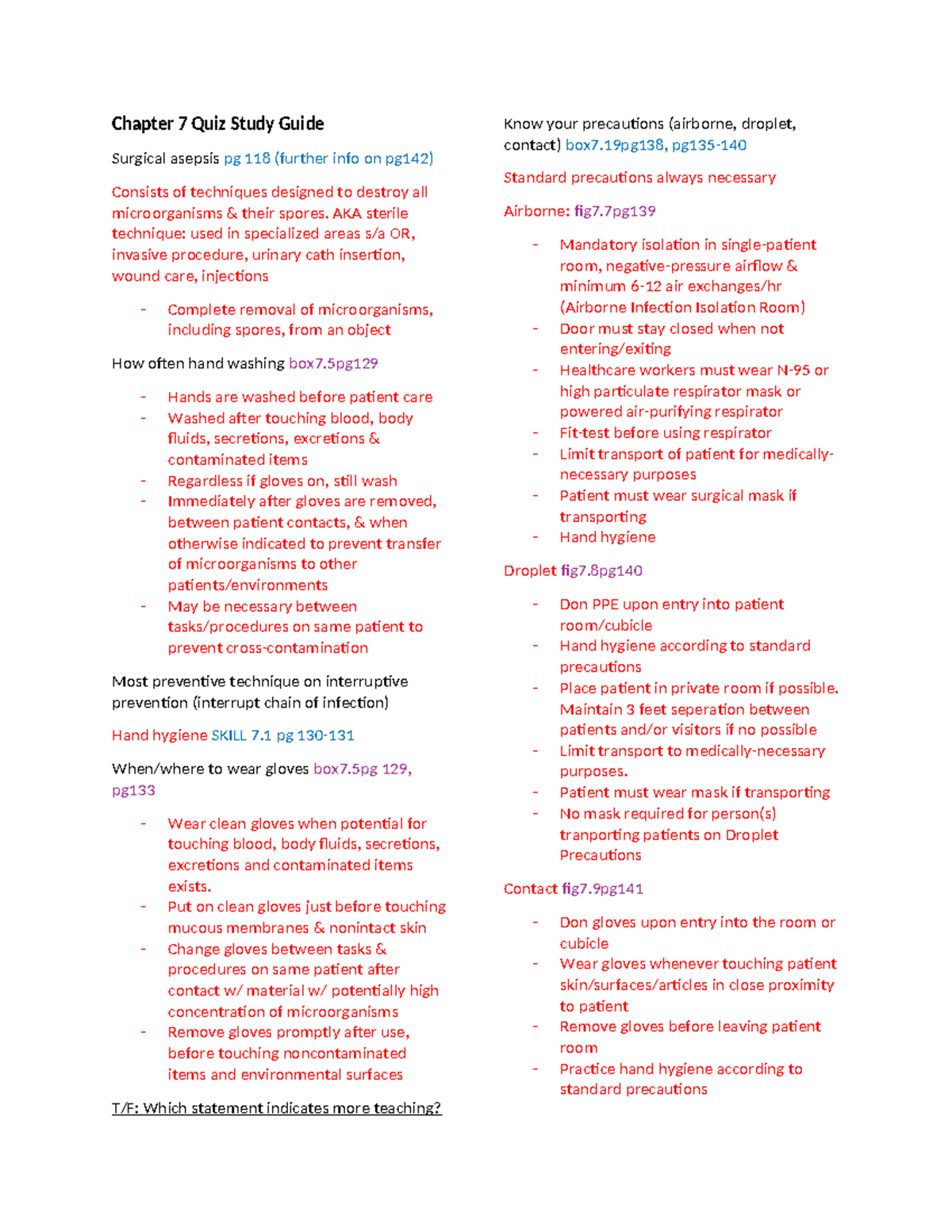 Chapter 7 Study Guide - Chapter 7 Quiz Study Guide Surgical asepsis pg ...