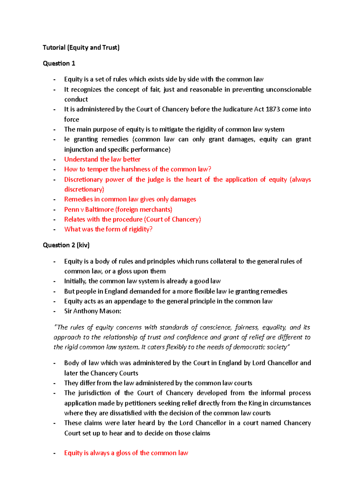 Tutorial 1 - I know yall need this - Tutorial (Equity and Trust ...