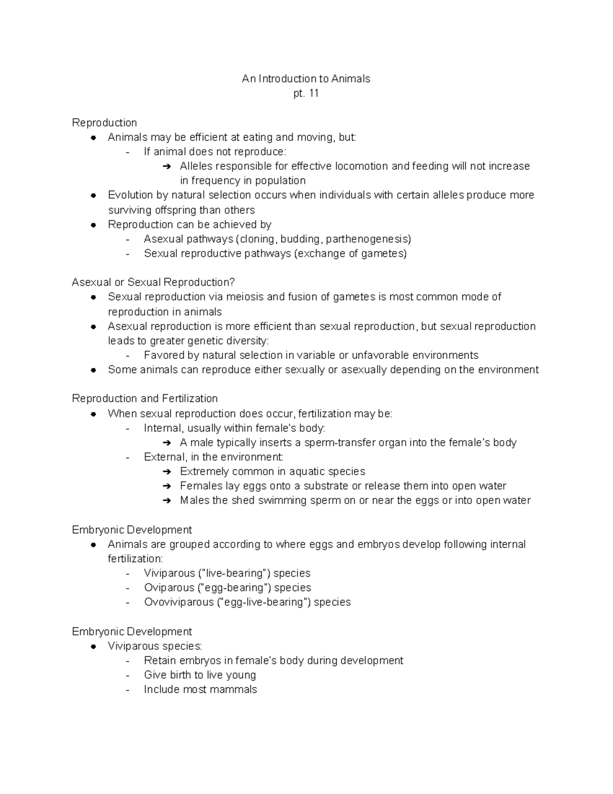 An Introduction to Animals pt. 11 - 11 Reproduction Animals may be ...