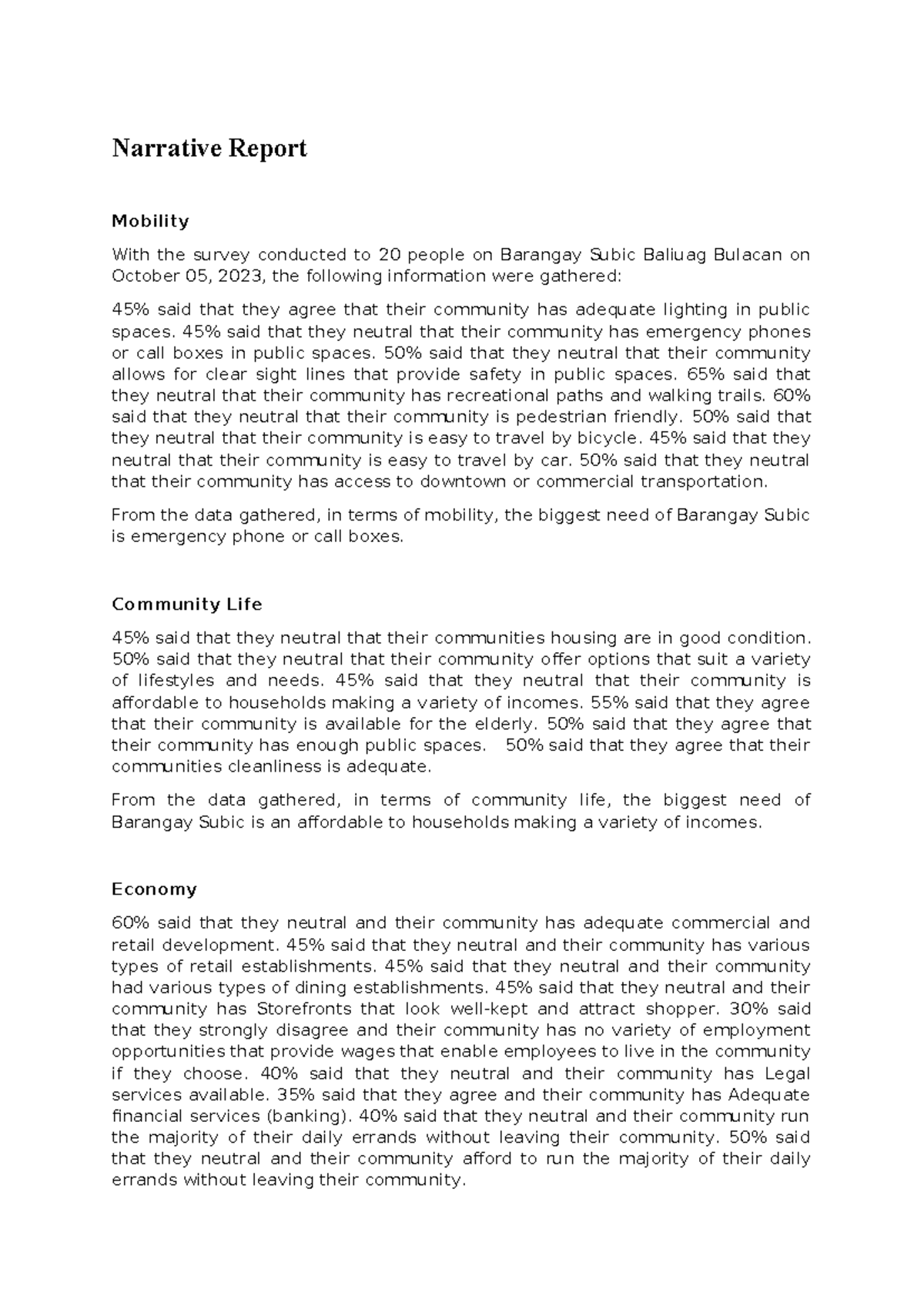 Narrative Report NSTP - Narrative Report Mobility With the survey ...