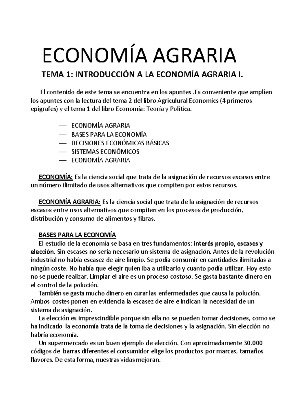 TEMA 1-5 - Apuntes 1-5 - ECONOMÍA AGRARIA TEMA 1: INTRODUCCIÓN A LA ...