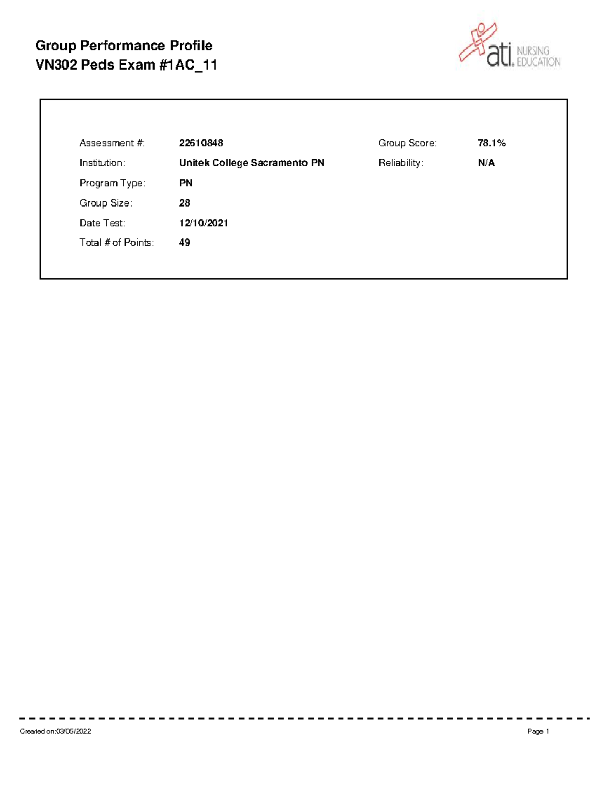 PED EXAM 1 - exam 1 - VN302 Peds Exam #1AC_ Assessment #: 22610848 ...