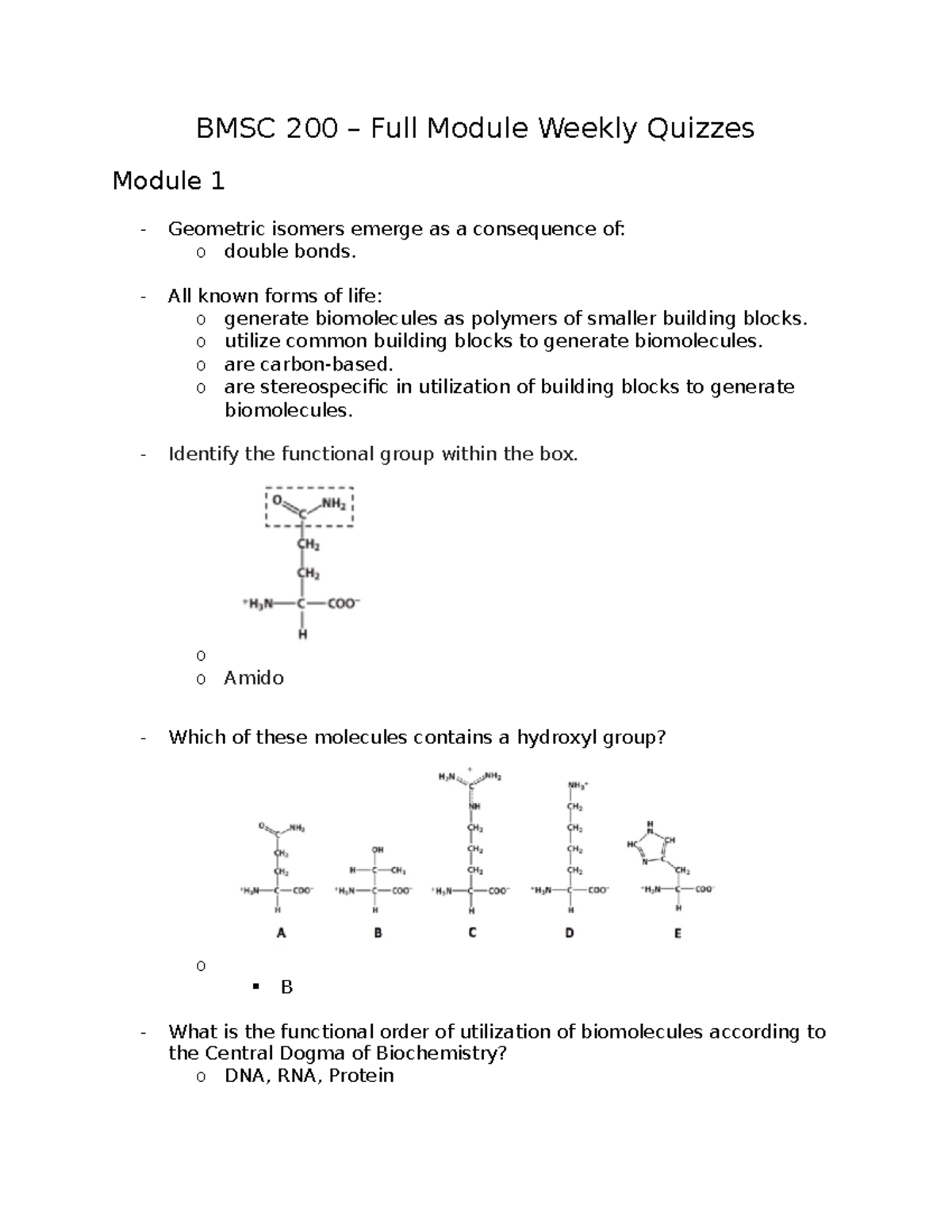 BMSC 200 Weekly Module Quizzes - BMSC 200 – Full Module Weekly Quizzes ...