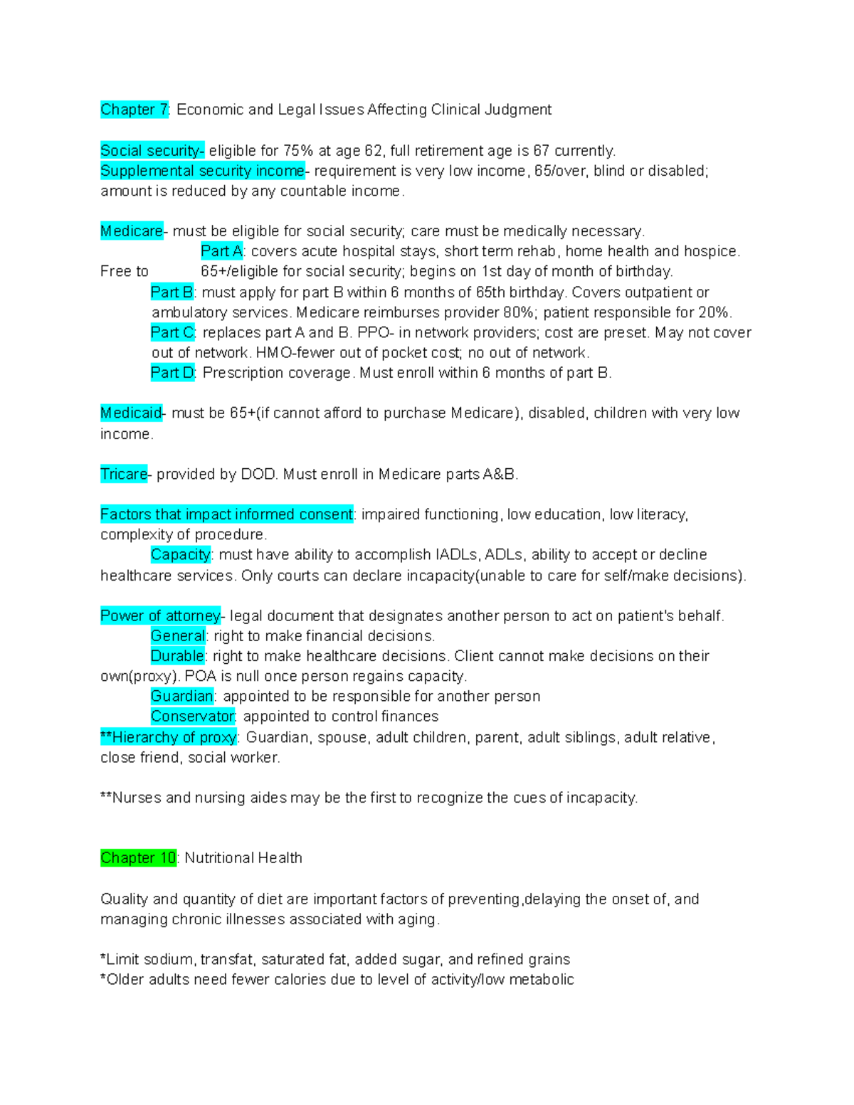 Mental health geriatric notes for exam 2 - Chapter 7: Economic and ...