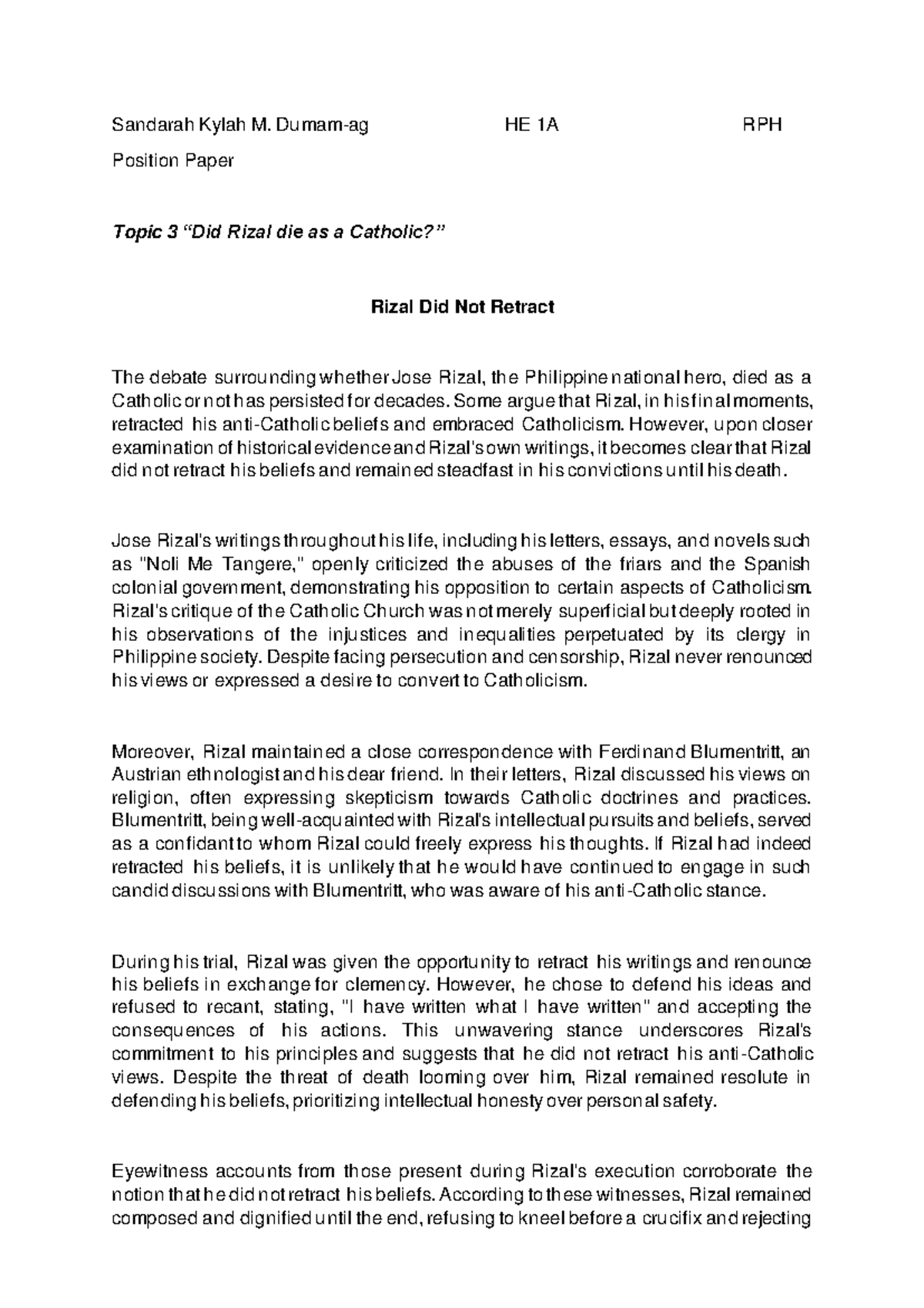 Position Paper - fsdf - Sandarah Kylah M. Dumam-ag HE 1A RPH Position ...