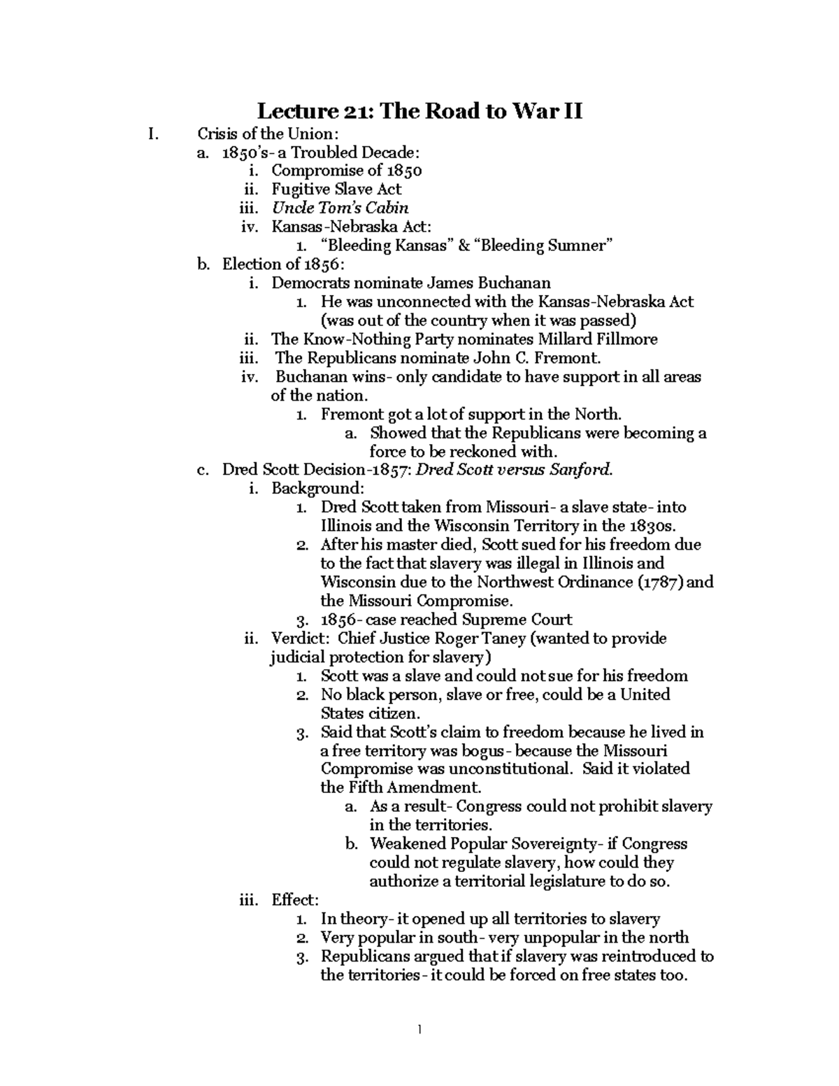 Lecture 21- The Road to War II (04-23)- outline - 1 Lecture 21: The ...